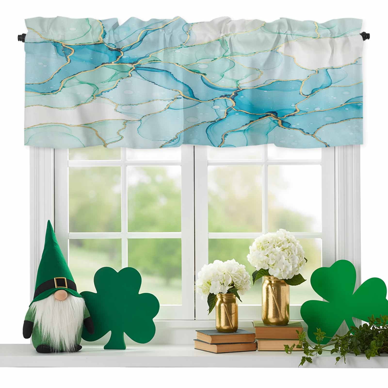 Teal Marble Valances for Windows, Modern Abstract Art Watercolor Blue ...