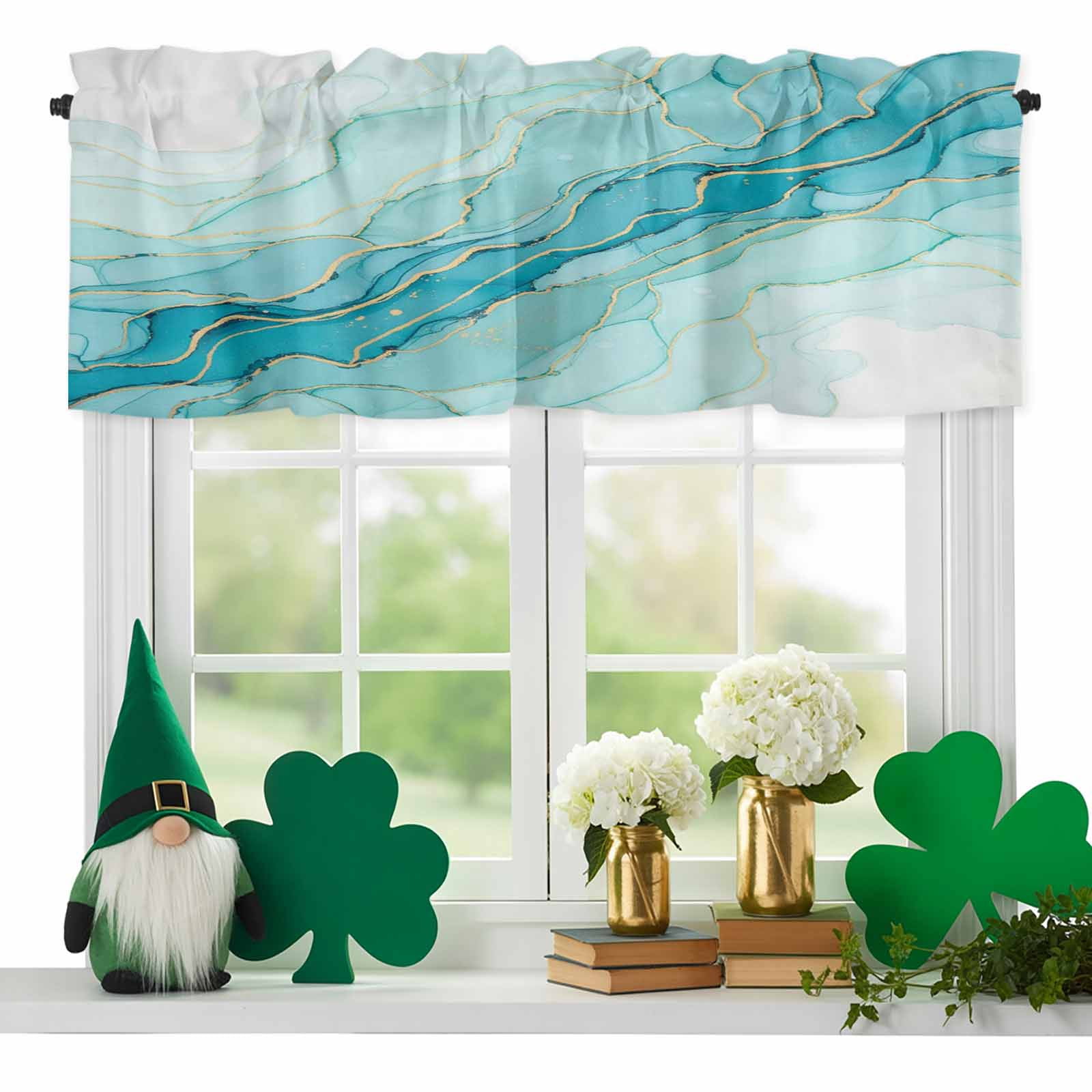 Teal Marble Valances for Windows, Modern Abstract Art Watercolor Green ...