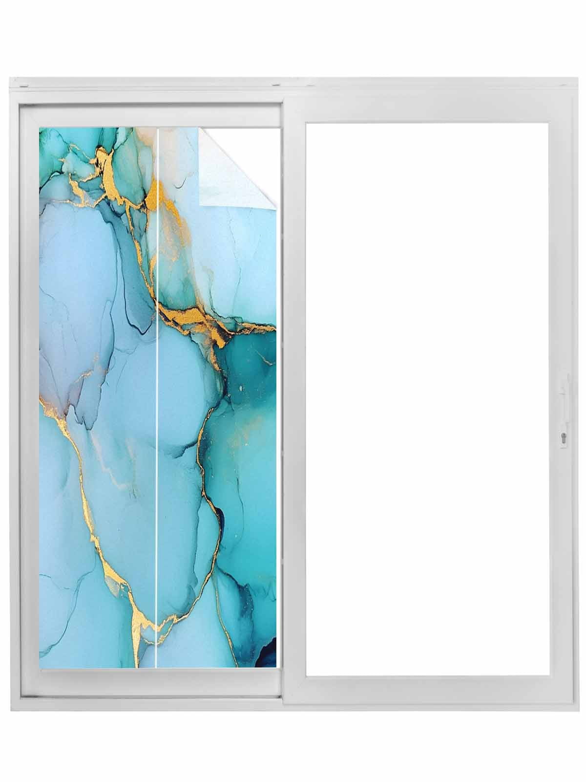 Teal Marble Window Privacy Film, Modern Ink Painting Luxury Modern Art ...