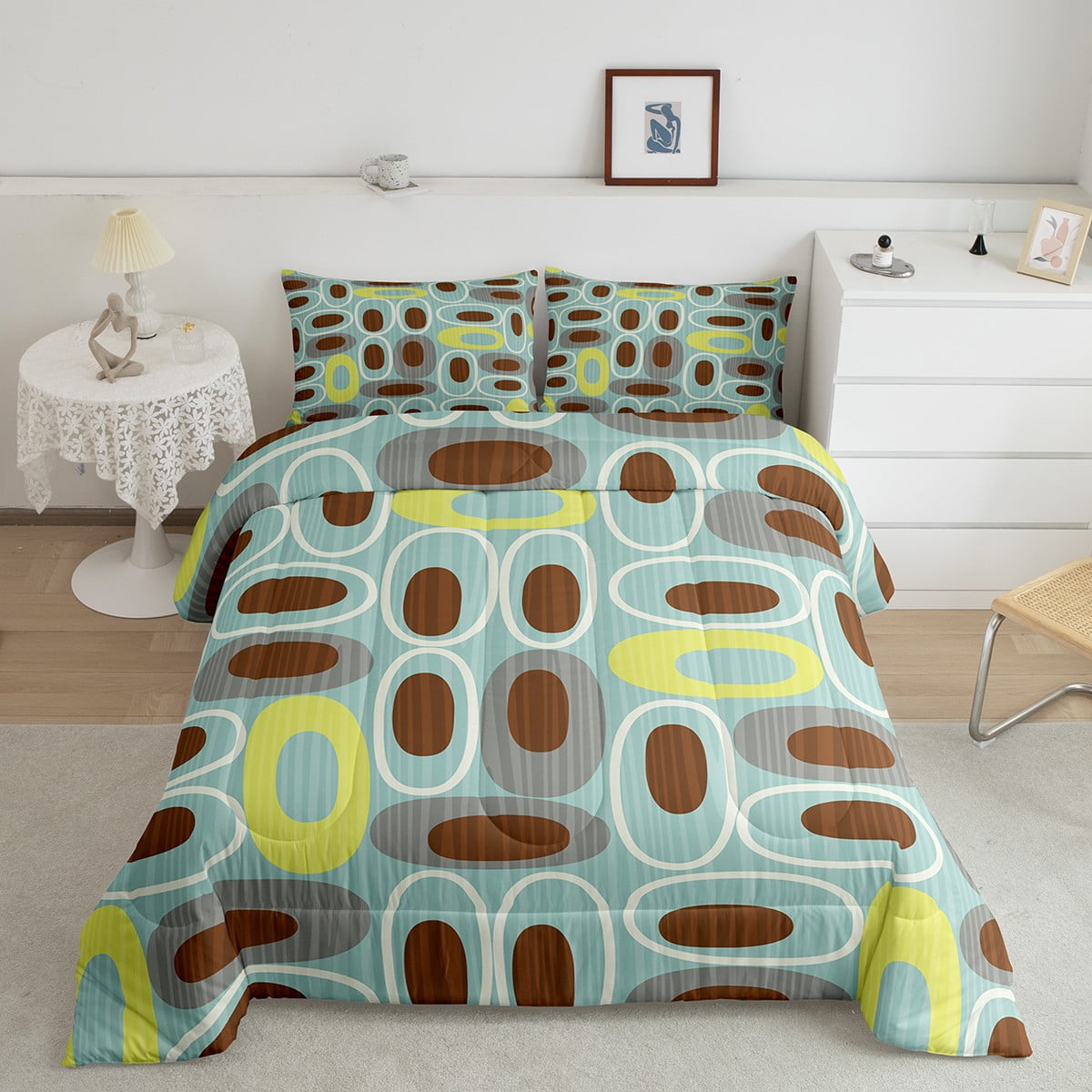 Teal Minimalist Bedding Set Twin Geometric Circles Comforter Set ...