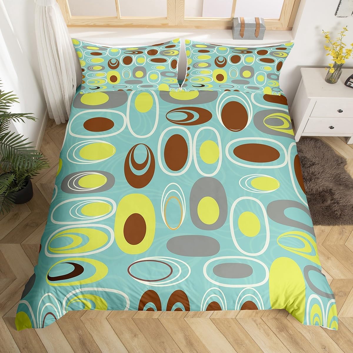 Teal Minimalist Bedding Sets Geometric Circles Comforter Cover ...