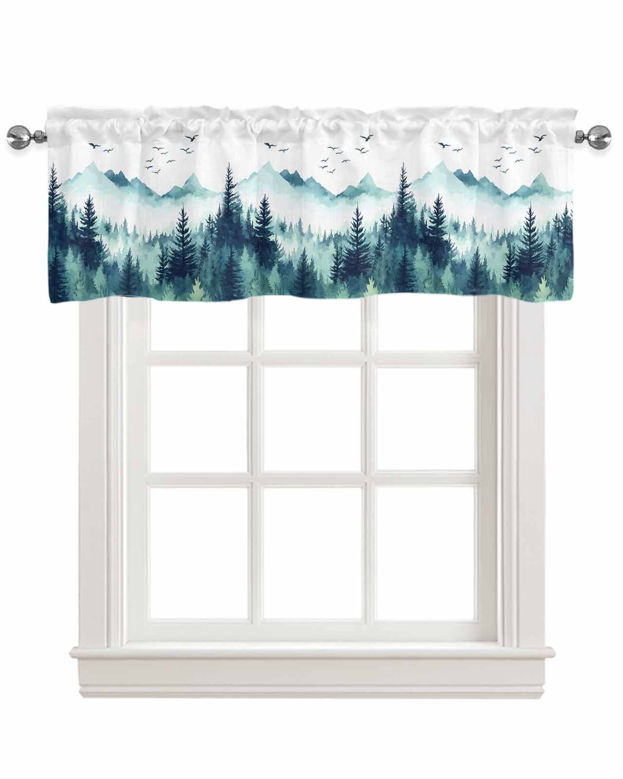 Teal Mist Forest Kitchen Valances for Windows Farmhouse Linen Window ...