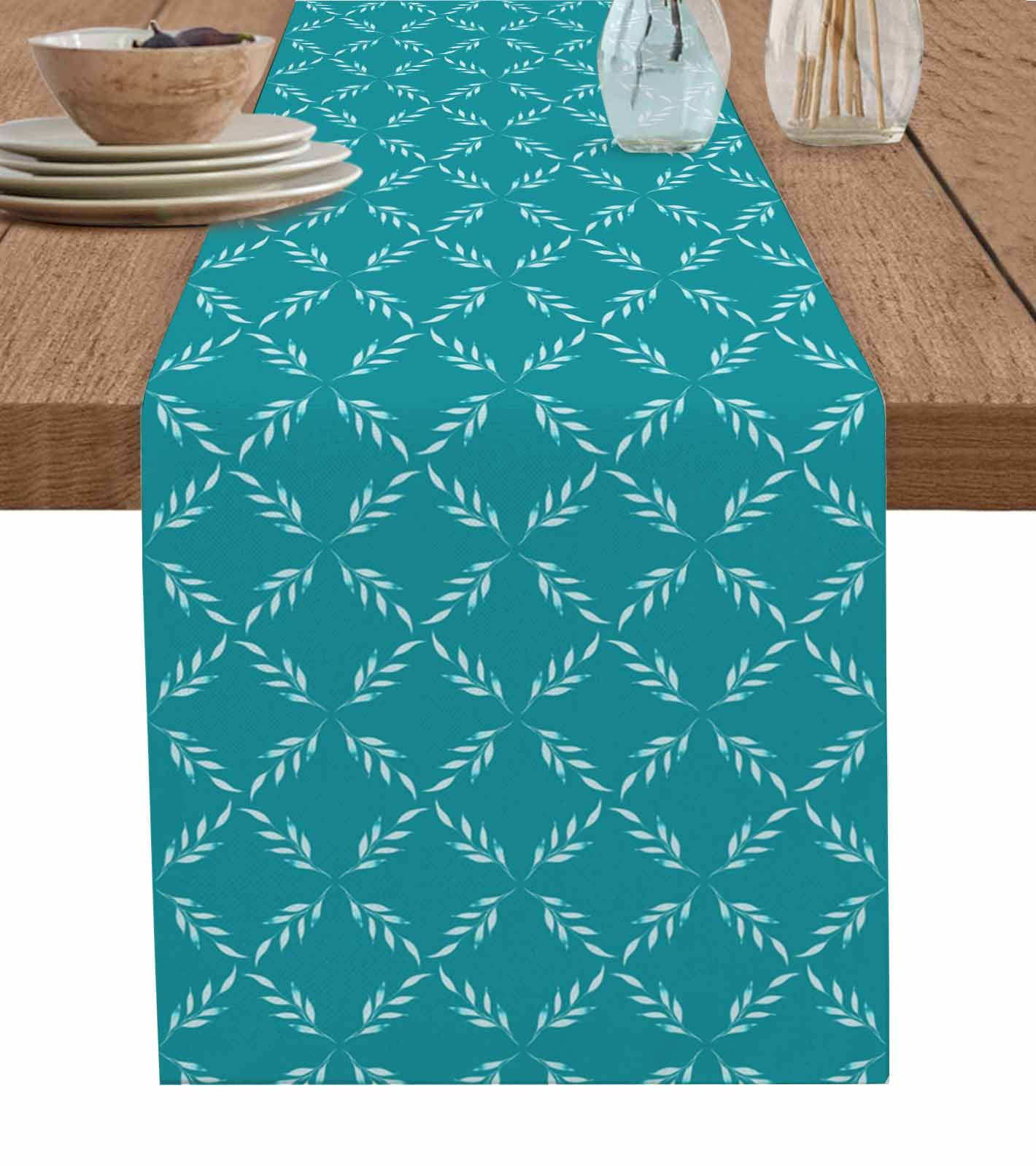 Teal Morocco Table Runner Geometric Leaf Diamond Lattice Abstract ...