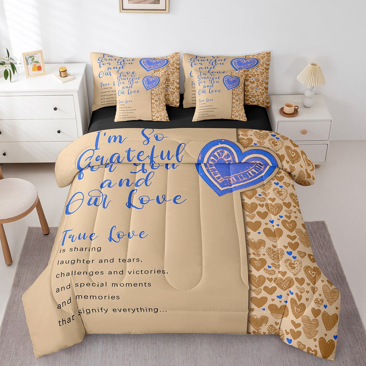 Teal Motto Bedding Set Queen Size,Romantic Valentine's Day Gifts ...