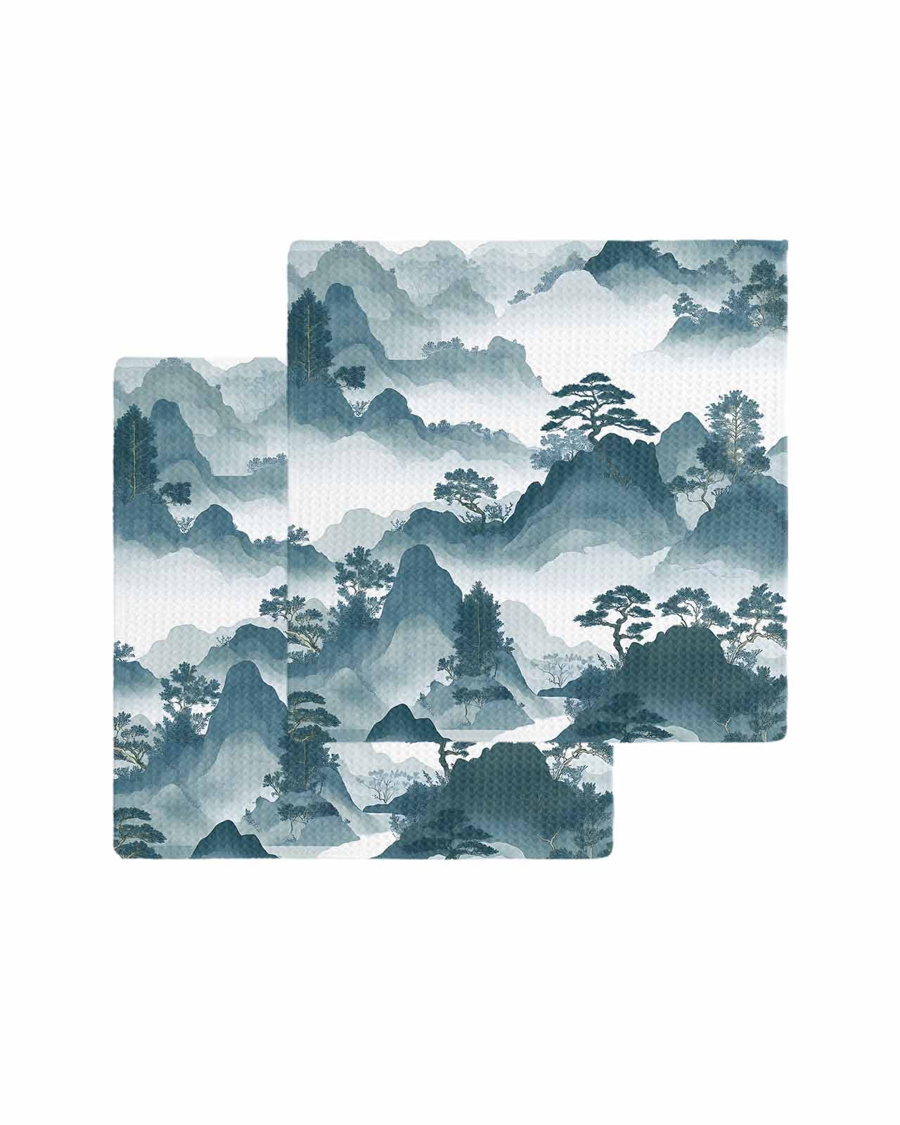 Teal Mountain Forest Kitchen Dish Towels for Drying Dishes Set of 2 ...