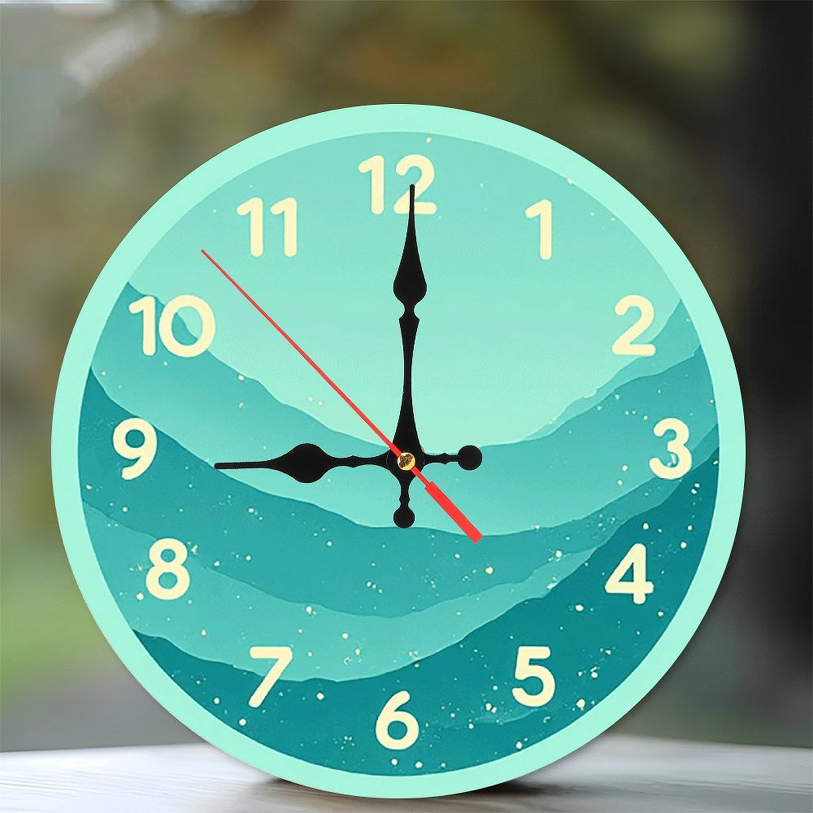 Teal Mountain Landscape Wall Clock Home Decor 10-Inch Silent Wooden ...