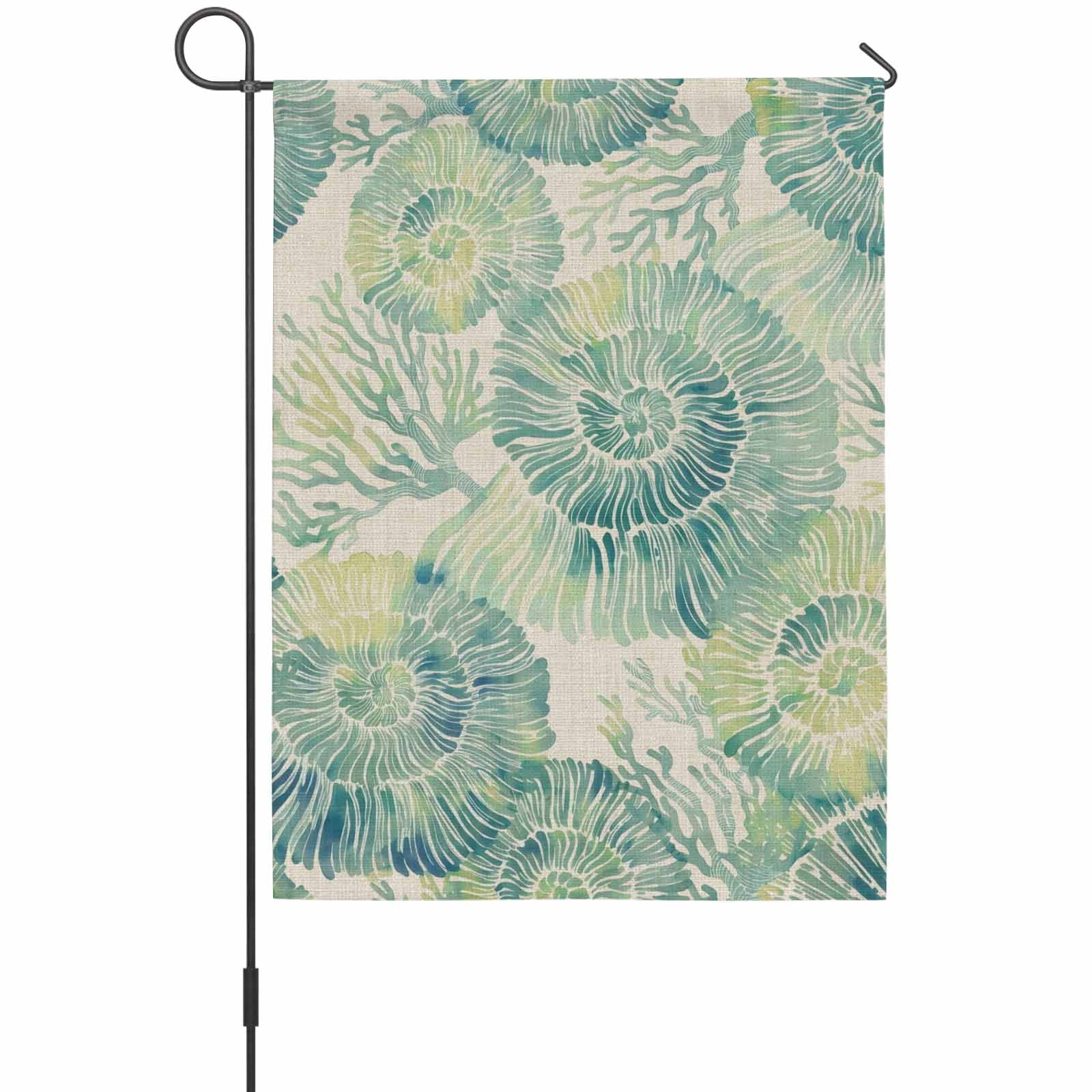 Teal Nautilus Garden Flag 12 x 18 Inches, Coastal Green Coral Vintage ...