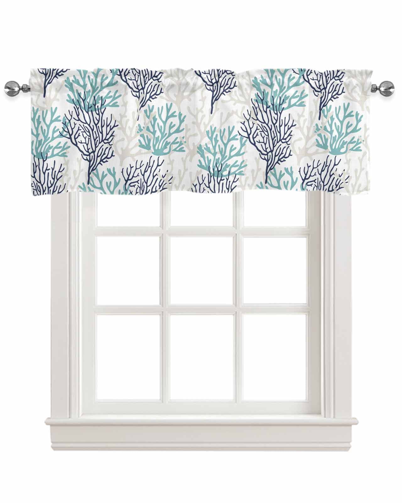 Teal Navy Blue Coral Linen Curtain Valance for Bedroom/Bathroom/Kitchen ...