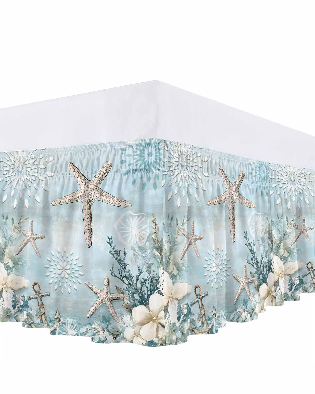 Teal Ocean Coastal Bed Skirt King Size, Summer Beach Nautical Coral ...