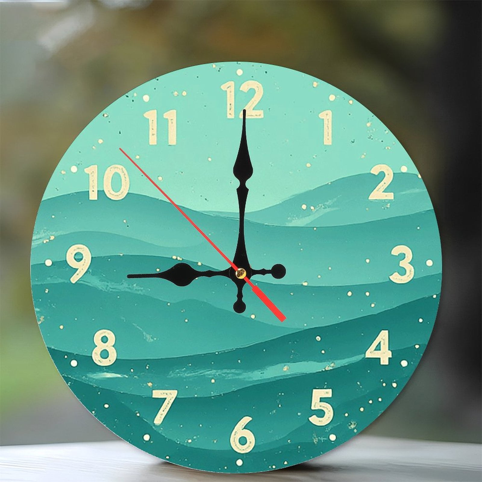 Teal Ocean Wave Wall Clock Home Decor 10-Inch Silent Wooden Wall Clock ...