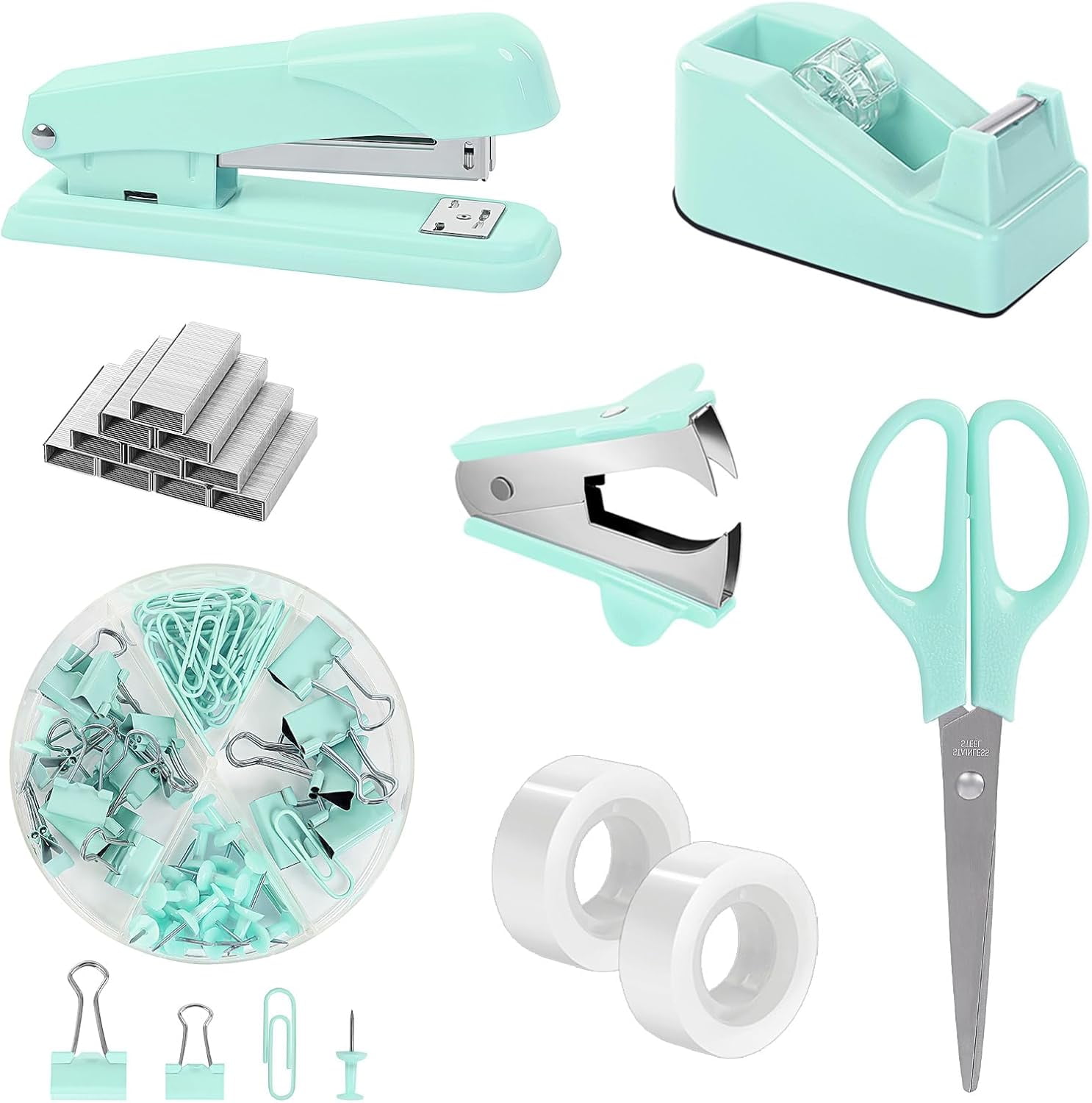 Teal Office Supplies Set - Desk Accessories, Stapler, Tape Dispenser ...