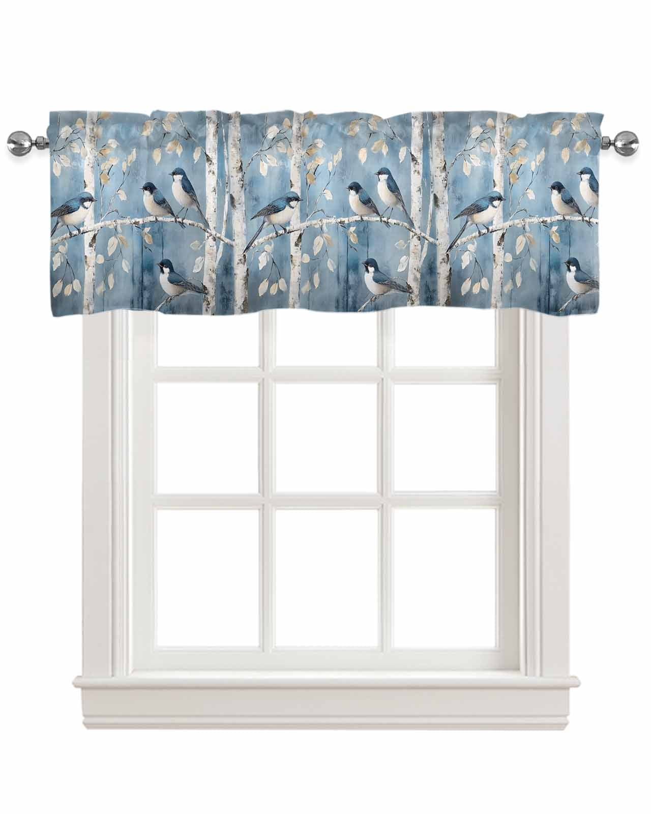 Teal Oil Painting Forest Kitchen Valances for Windows Farmhouse Linen ...