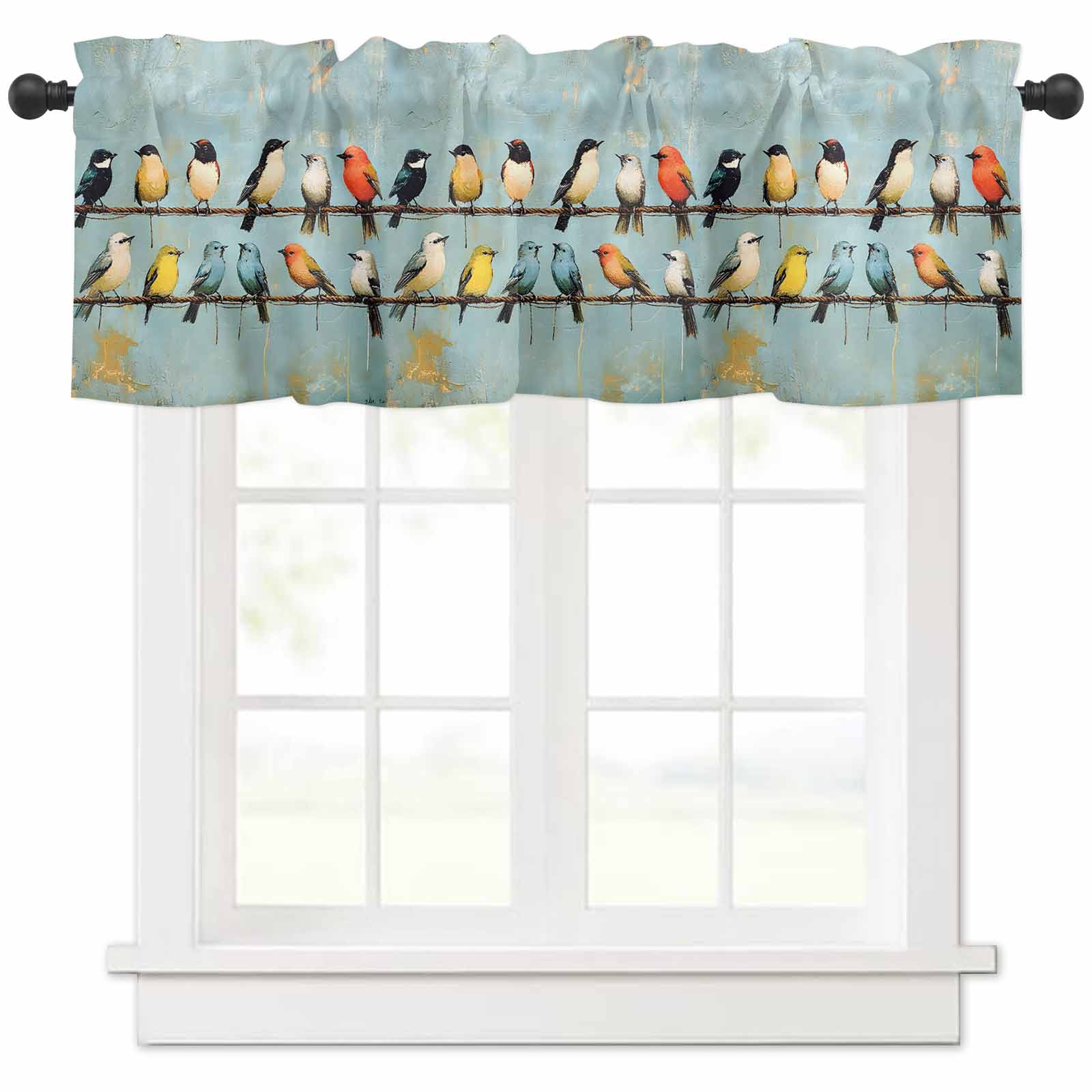 Teal Oil Painting Valances for Windows Farmhouse Kitchen Curtains ...