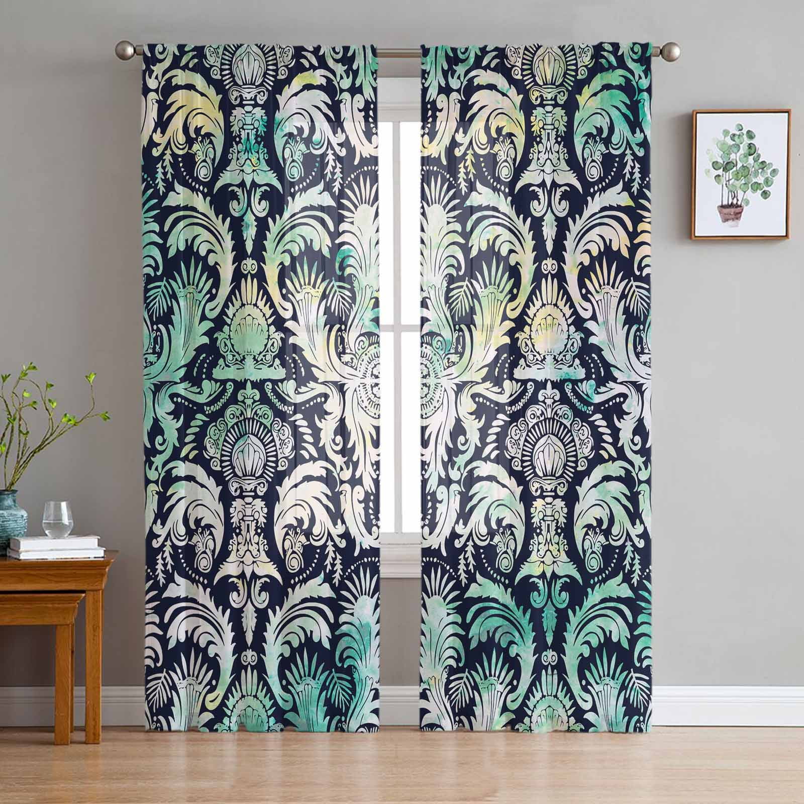 Teal Ombre Abstract Sheer Curtains 72 Inches Long 2 Panels Set, Window ...