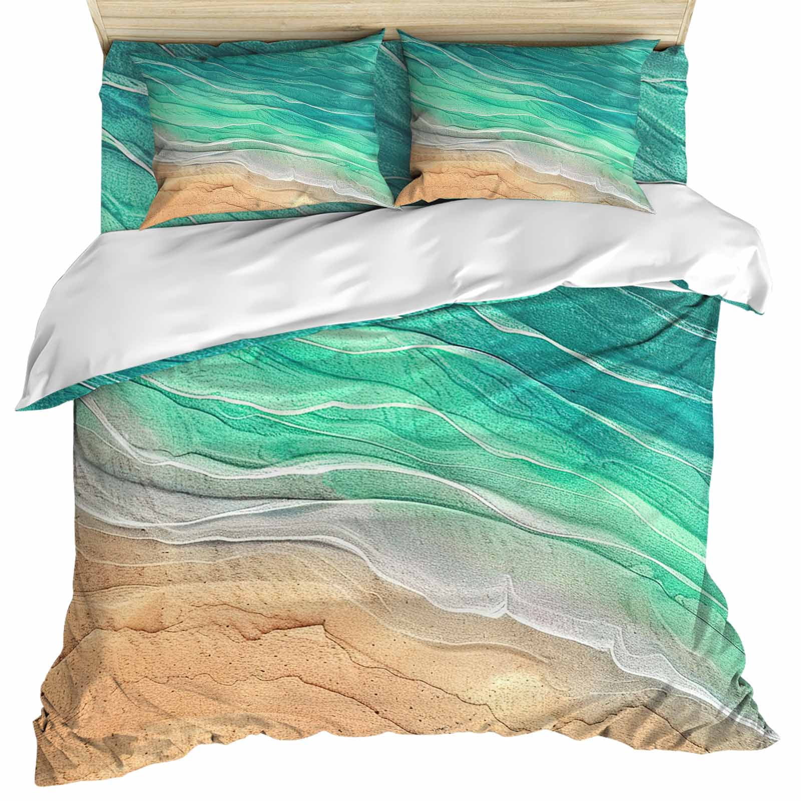 Teal Ombre Coastal Duvet Cover Set, Summer Nautical Beach Ocean Seaside ...