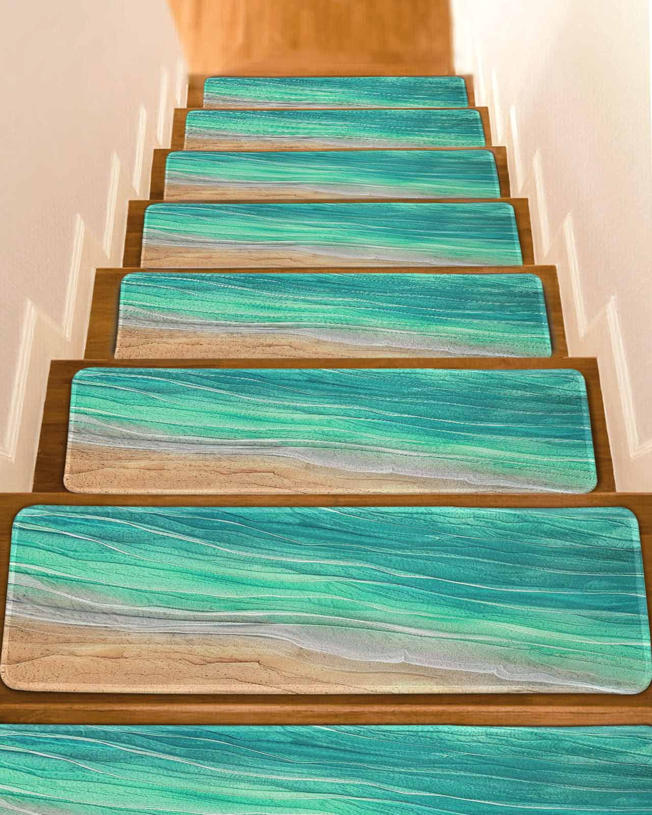 Teal Ombre Coastal Stair Treads for Wooden Steps Indoor Runner Rug ...