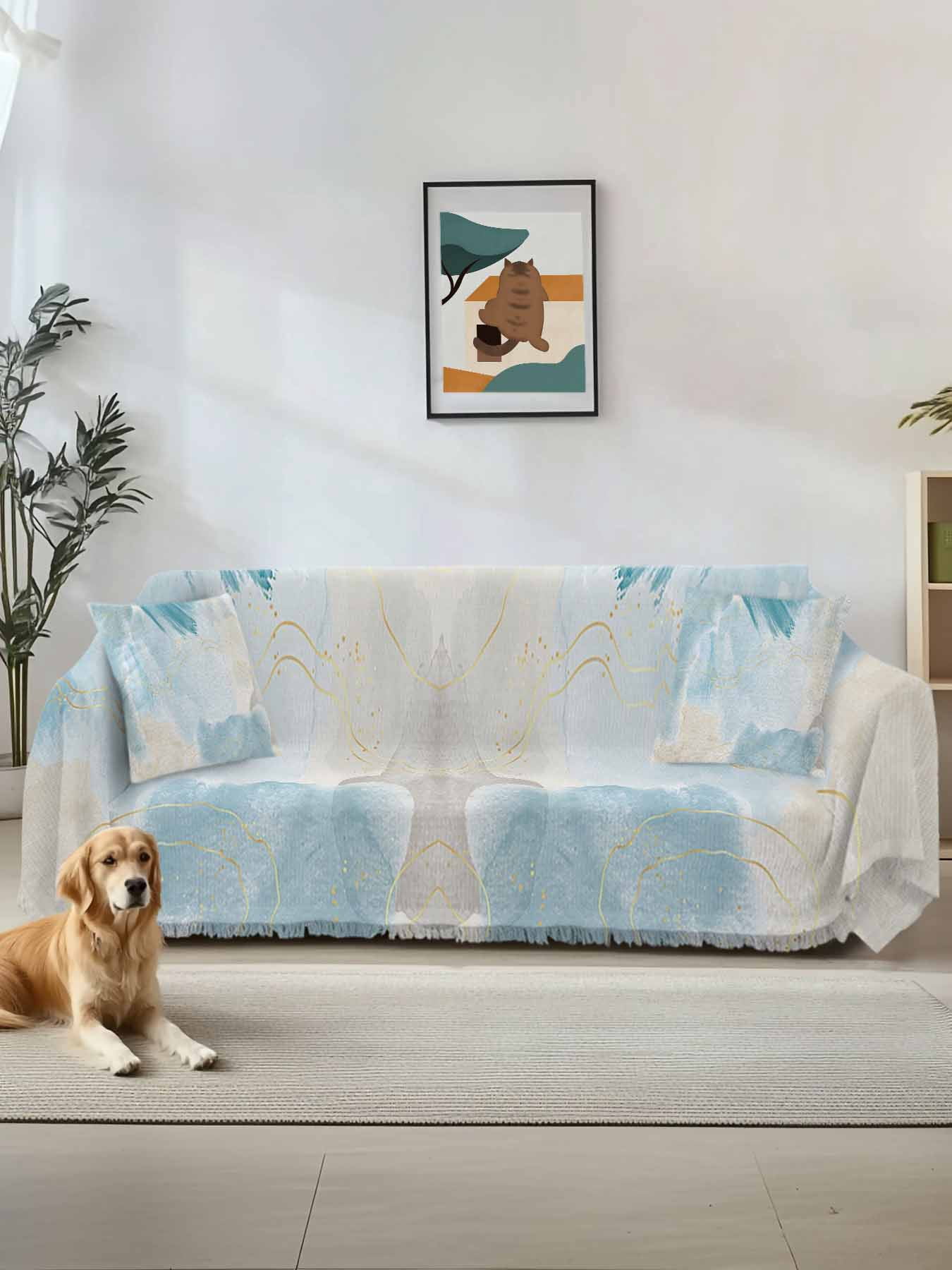 Teal Ombre Marble Couch Cover for Dogs, Yellow Modern Geometric ...