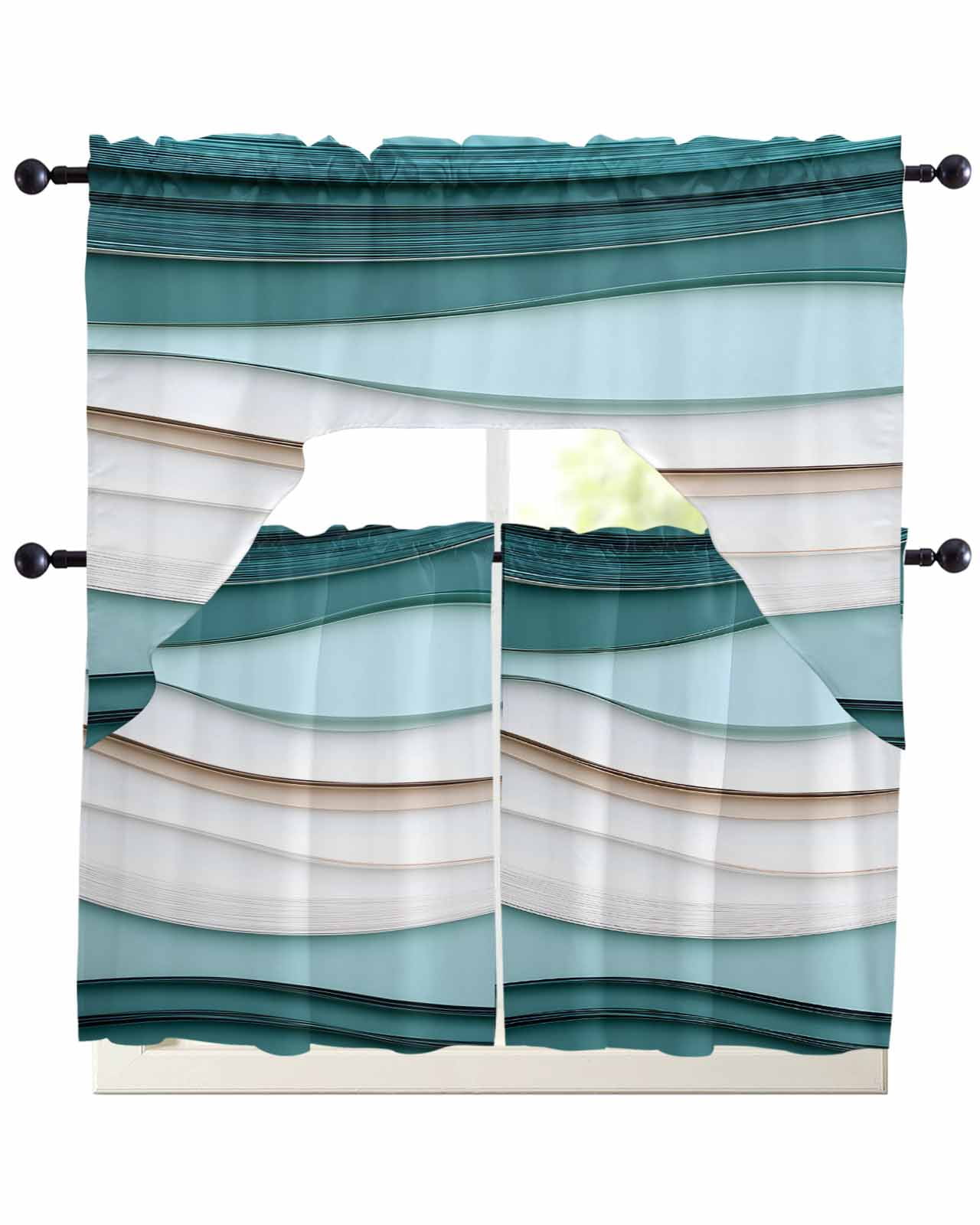 Teal Ombre Moire Kitchen Curtains Sets 36 Inch Length with Valance ...