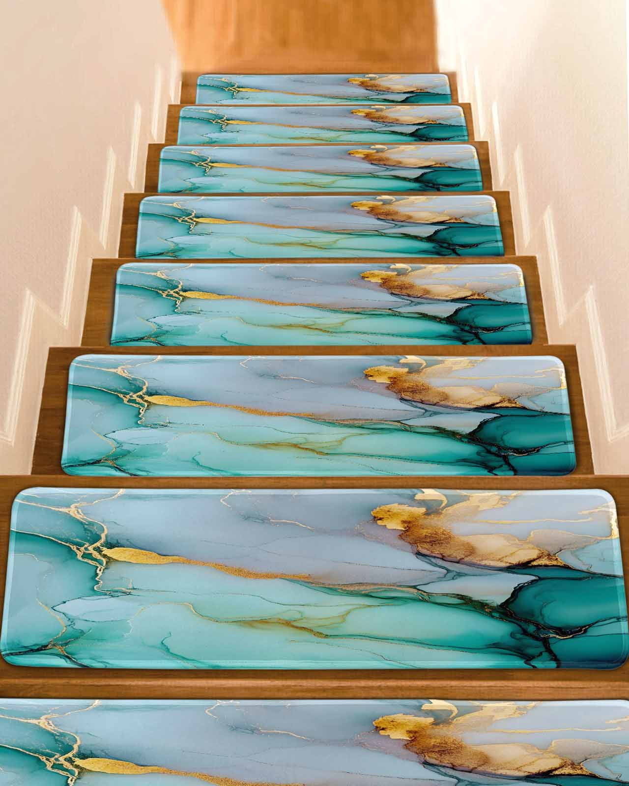 Teal Ombre Non-Slip Stair Treads for Wooden Steps, 15 Pack-8x30in ...