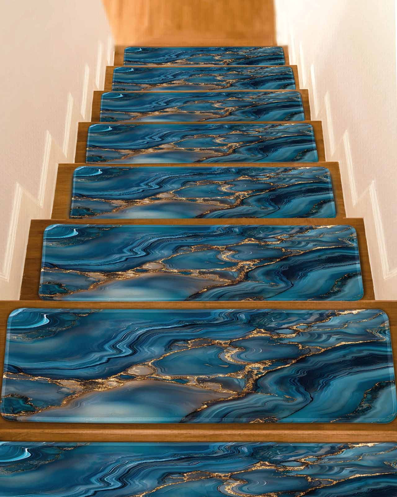 Teal Ombre Non-Slip Stair Treads for Wooden Steps, 15 Pack-8x30in ...