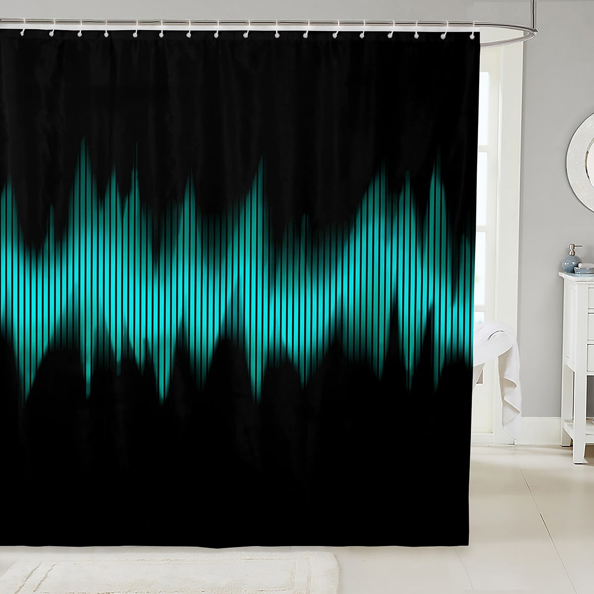 Teal Ombre Shower Curtain Geometric Lines Bath Curtain Modern Abstract ...