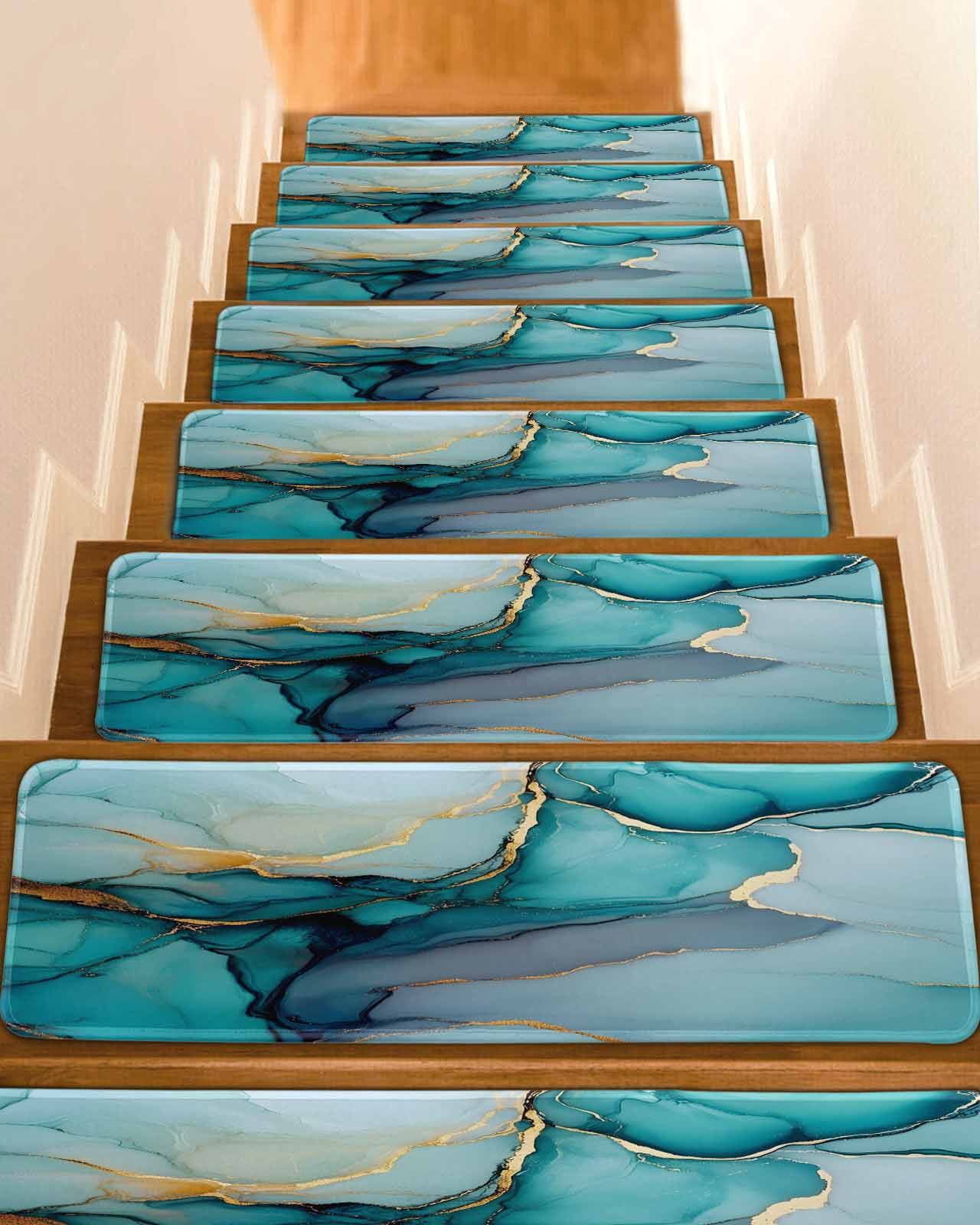 Teal Ombre Stair Treads for Wooden Steps Indoor Runner Rug Carpet ...