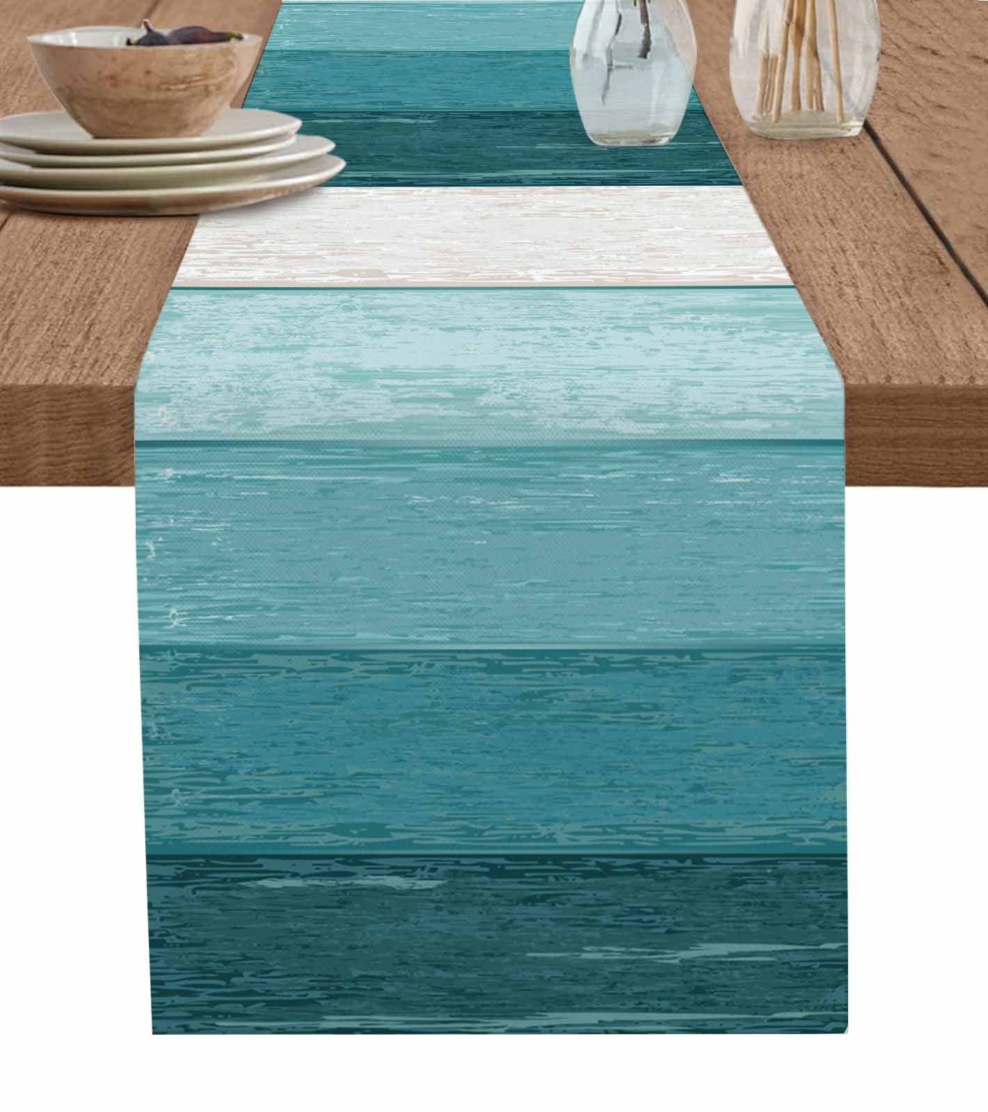 Teal Ombre Table Runner Farmhouse Vintage Wooden Striped Tablerunners ...
