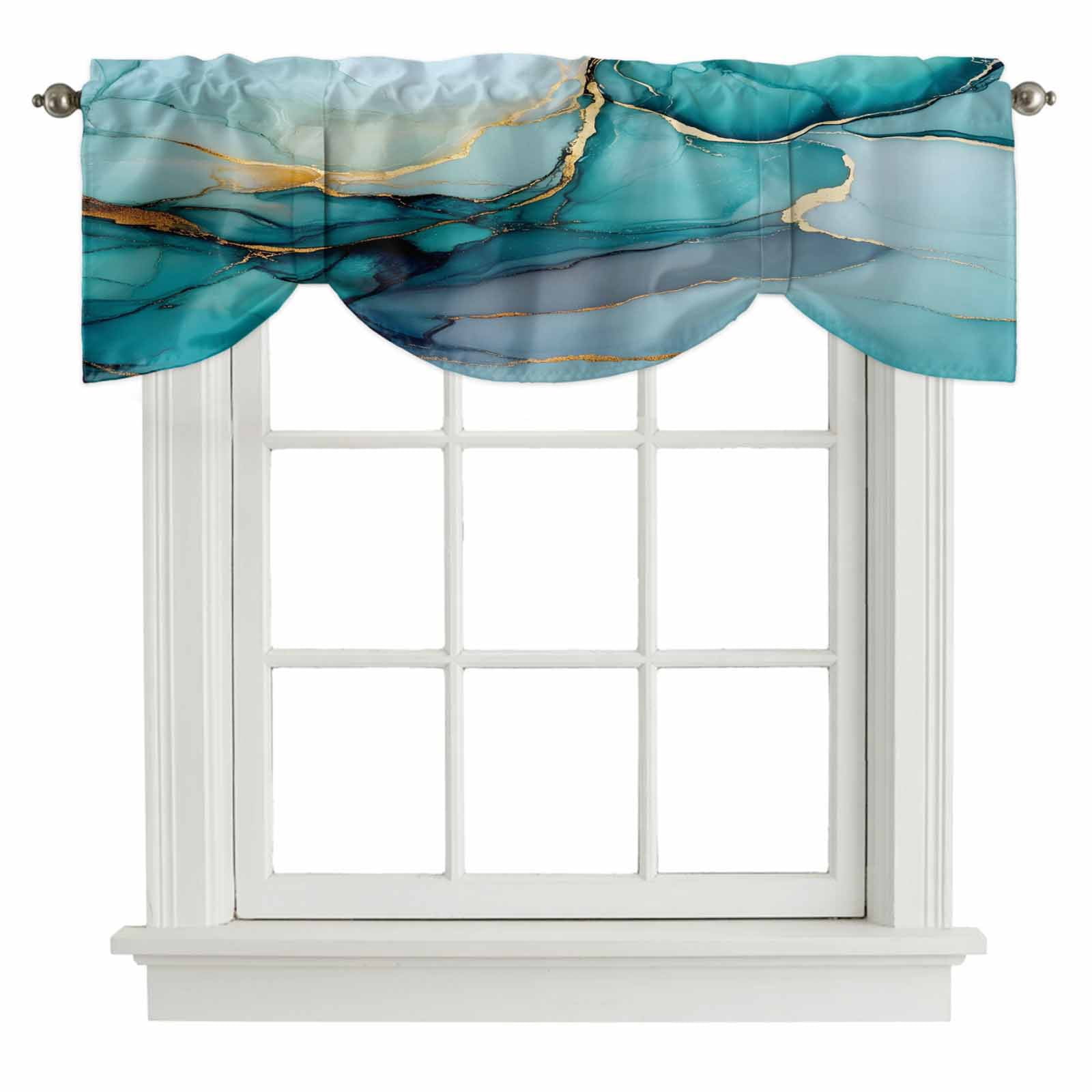 Teal Ombre Tie Up Valance Curtains for Windows, Kitchen Curtains Window ...