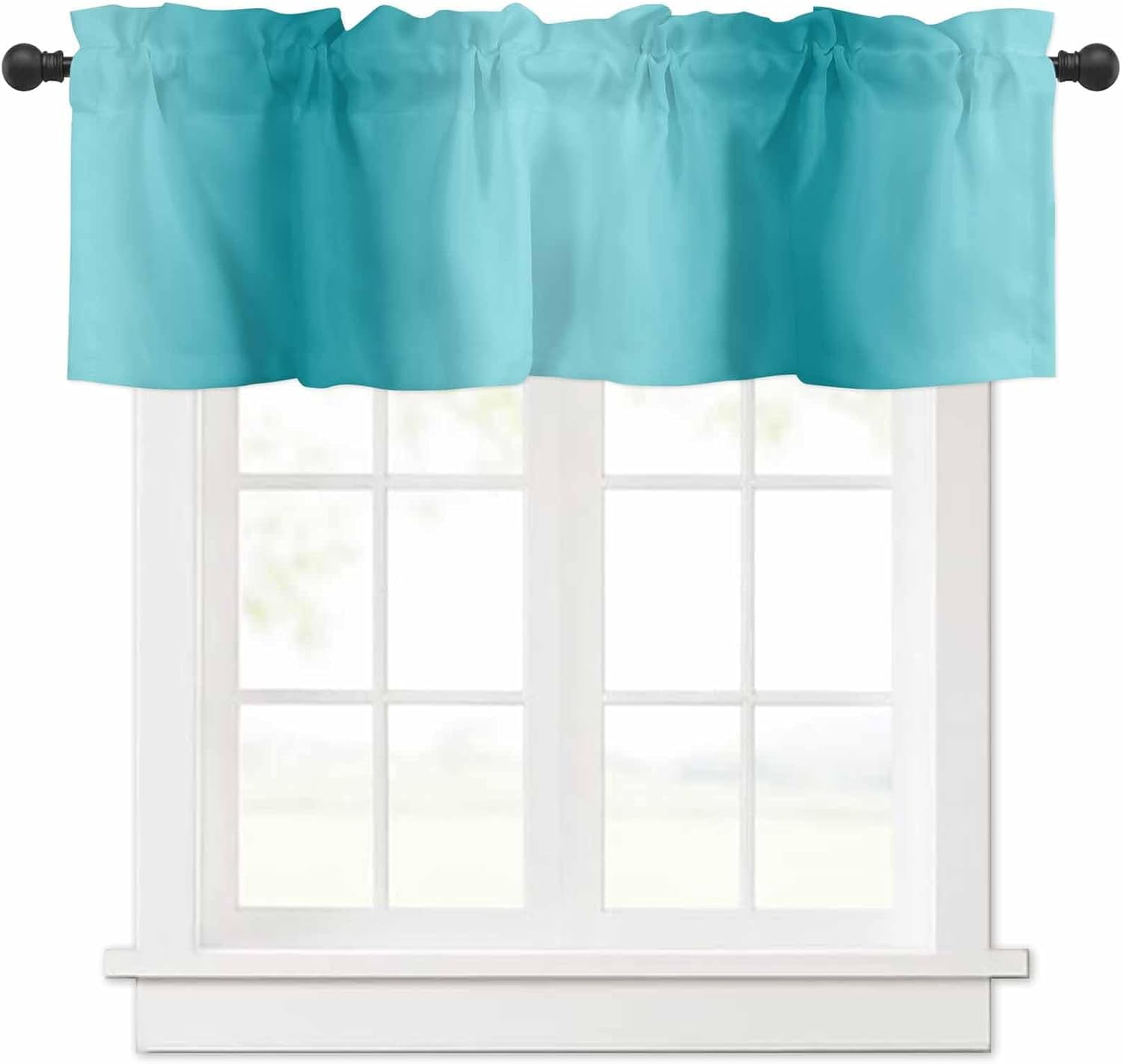 Teal Ombre Valances for Windows, Farmhouse Gradient Kitchen Curtains ...