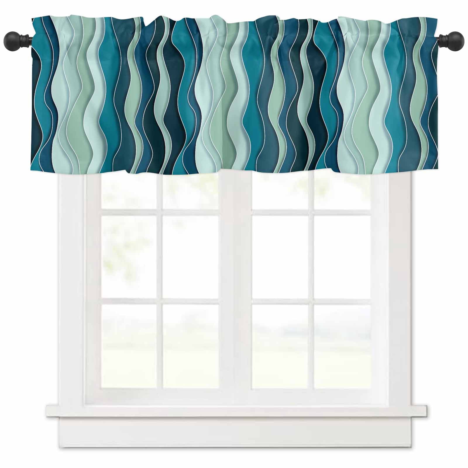 Teal Ombre Valances for Windows Farmhouse Kitchen Curtains Valances Rod ...