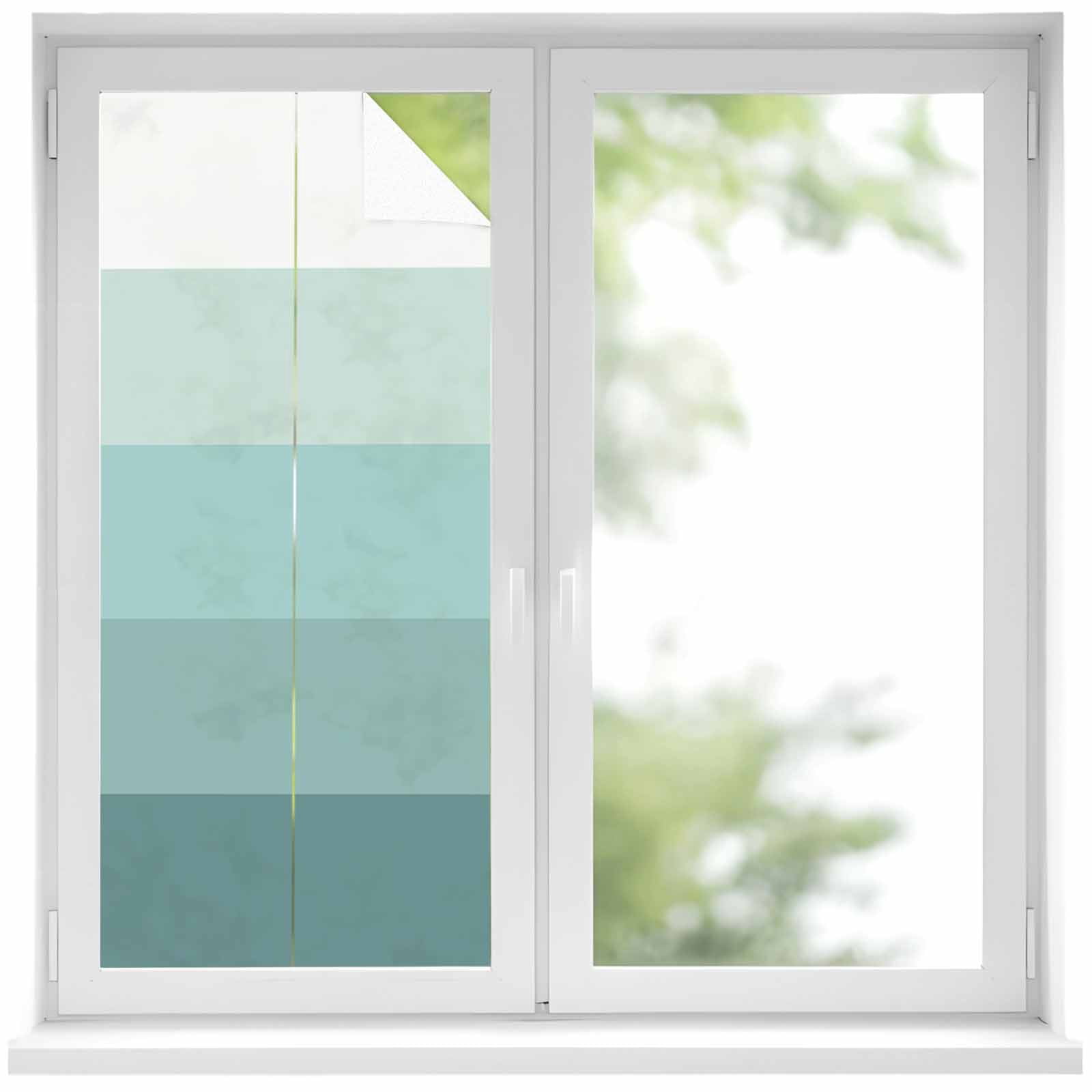 Teal Ombre Window Privacy Film, Modern Abstract Art Farmhouse Striped ...
