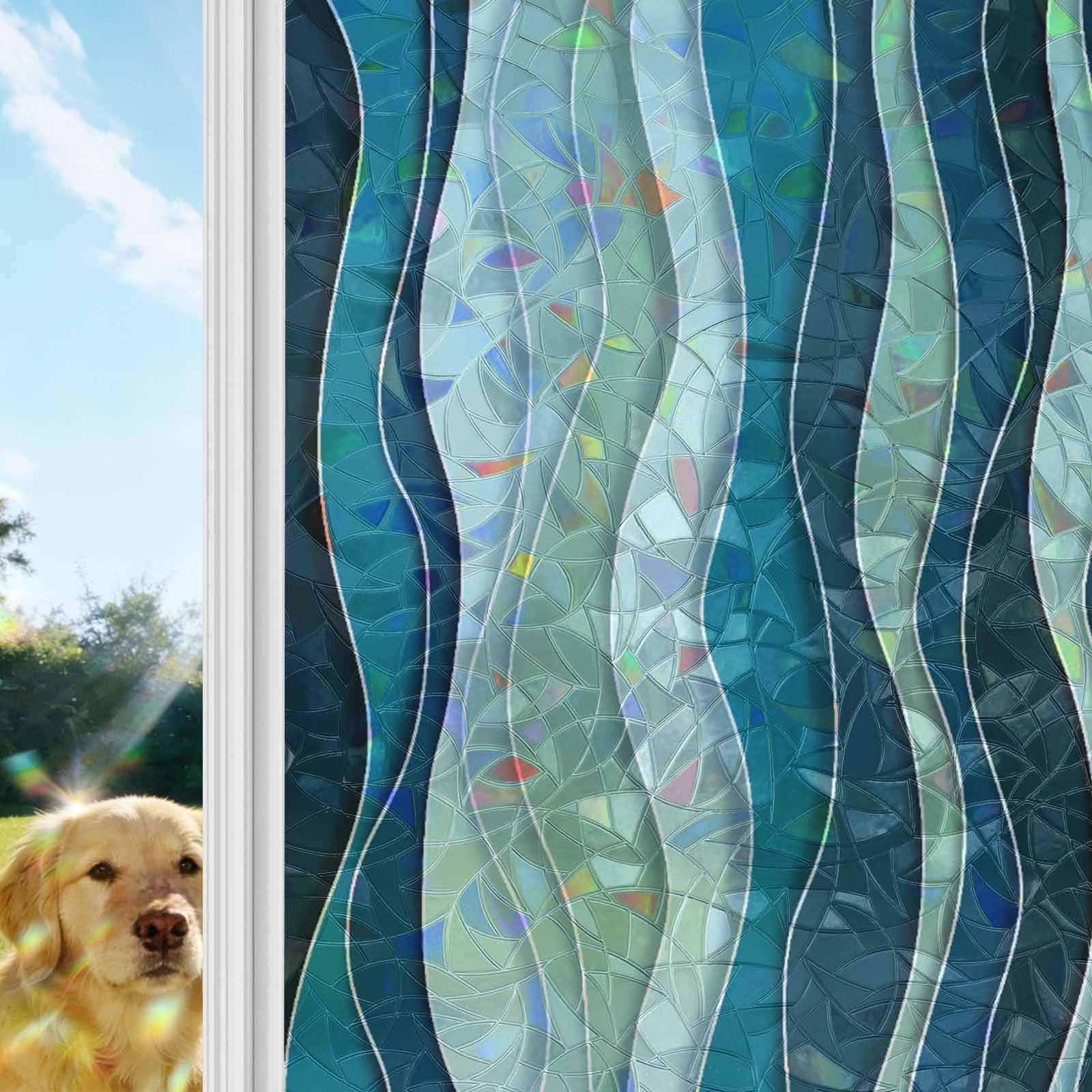 Teal Ombre Window Privacy Film Stain Glass, Reusable Decorative Rainbow ...