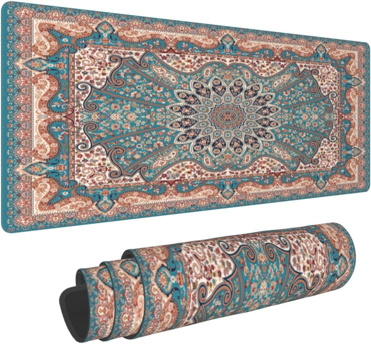 Teal Orange Boho Style Large Gaming Mouse Pad, Extended Big Keyboard ...