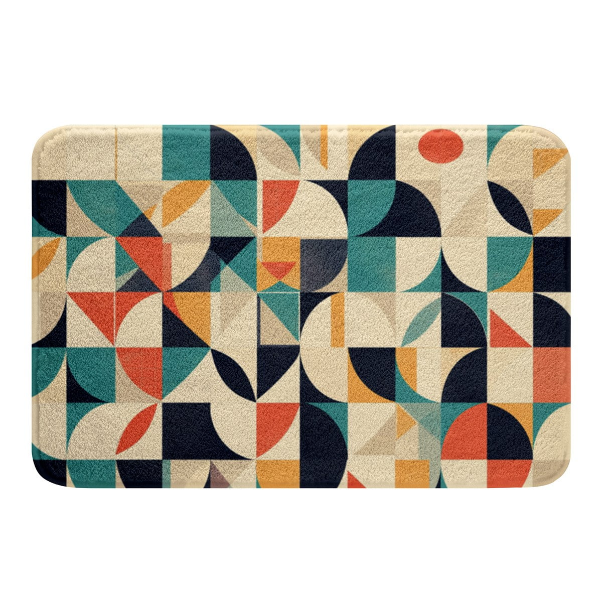 Teal Orange Geometric Bathroom Rug Set,Retro Abstract Aesthetic Bath ...