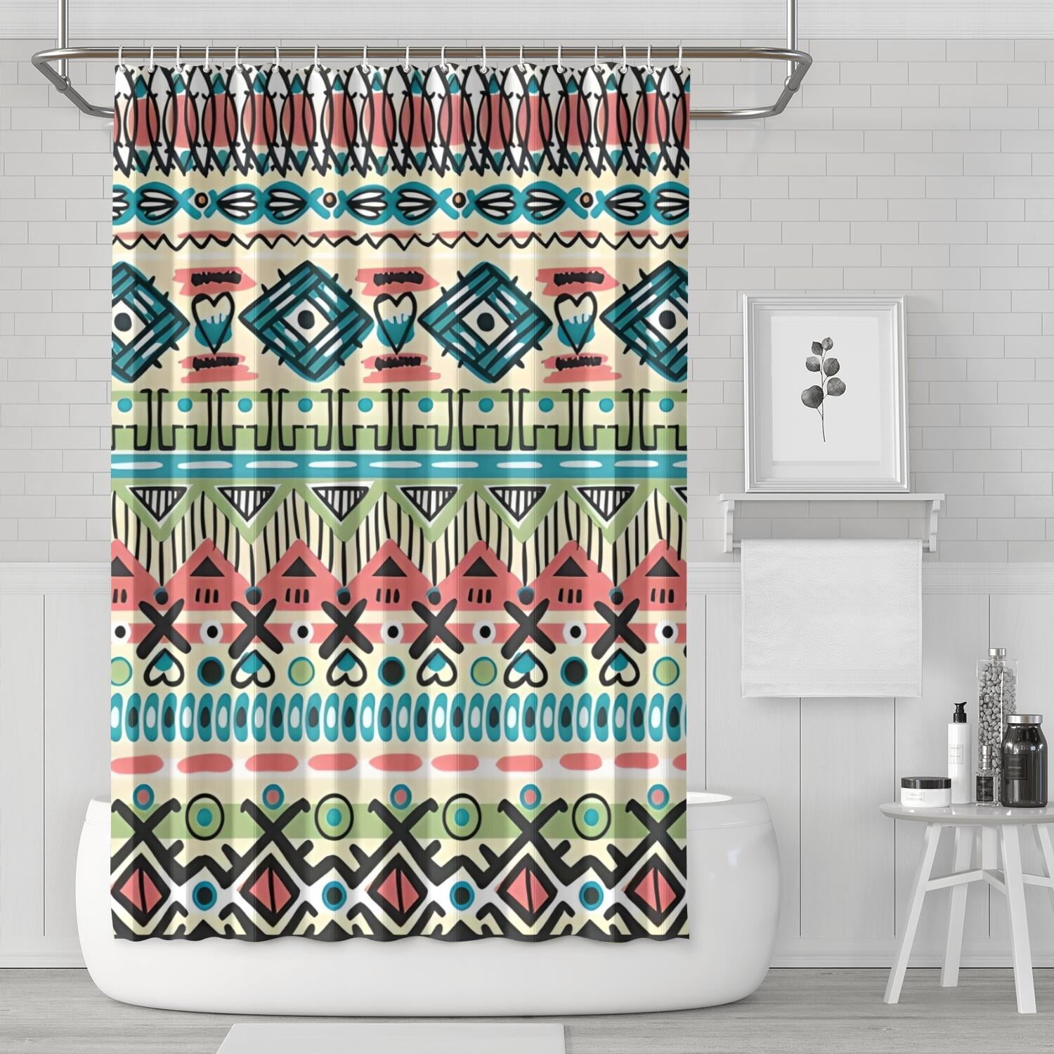 Teal and Orange Geometric Boho Pattern Shower Curtain 72"x72" ,Bathroom ...