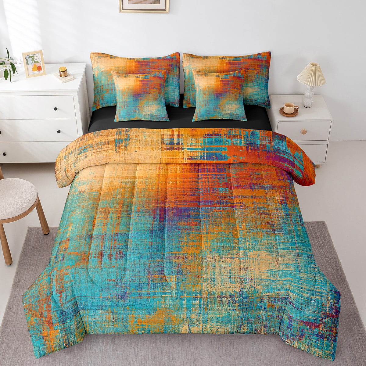 Teal Orange Modern Tie Dye Bedding Full Size 7-Piece Contemporary ...