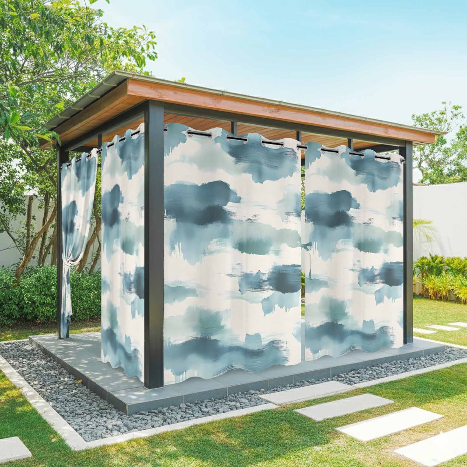 Teal Outdoor Curtains for Patio Waterproof, Watercolor Modern Abstract ...