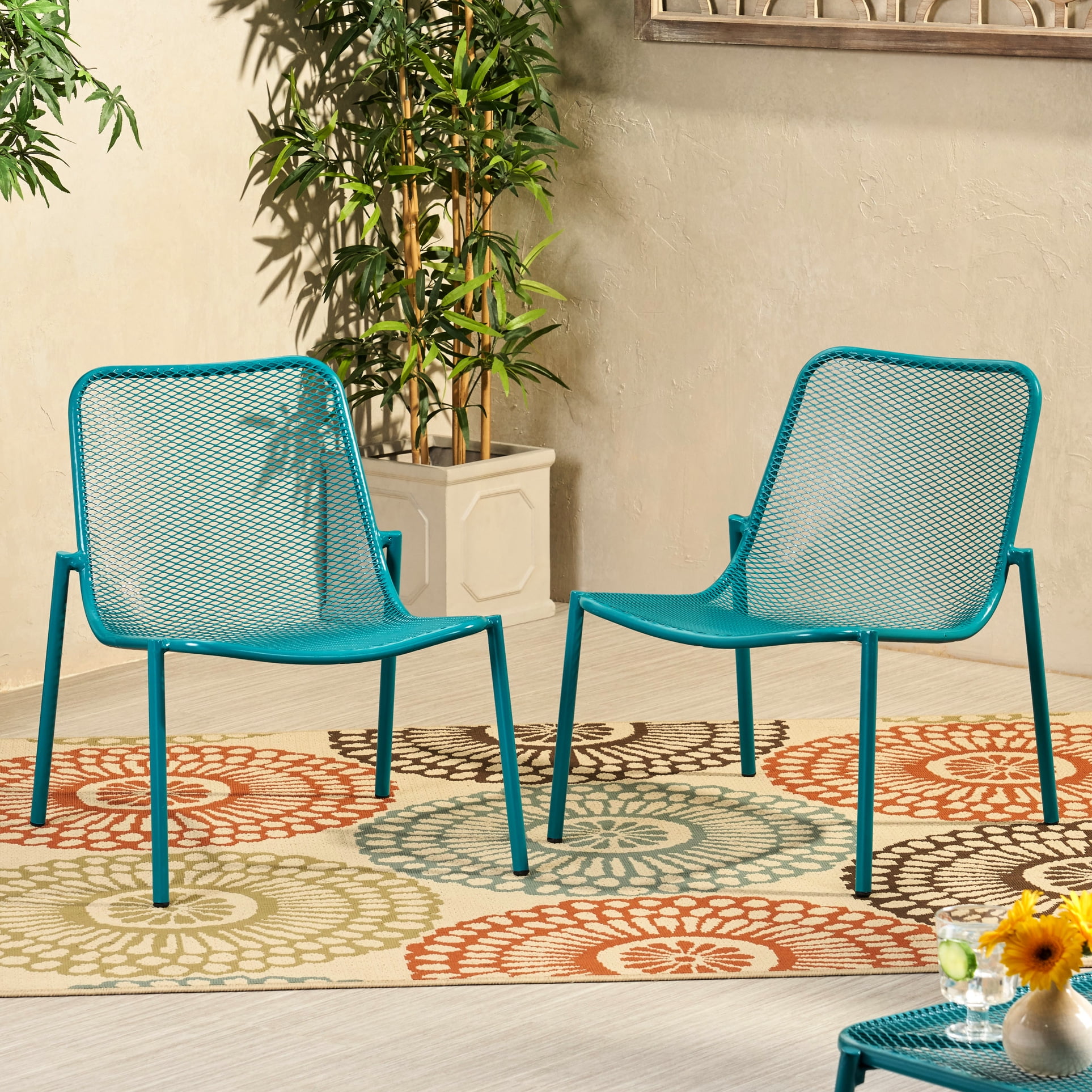 Teal Outdoor Stackable Chairs, Narrow Back, Stable Frame, 26"x22.72"x26 ...