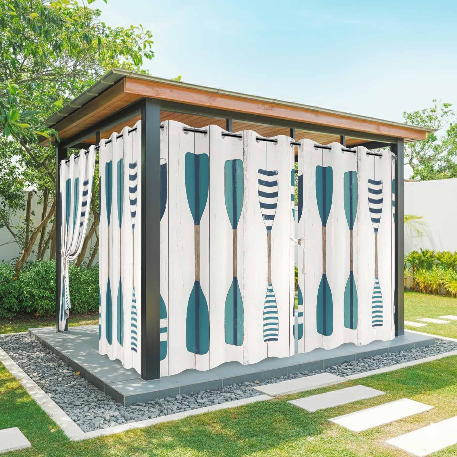 Teal Paddle Outdoor Curtains for Patio Waterproof, Vintage Wood Grain ...