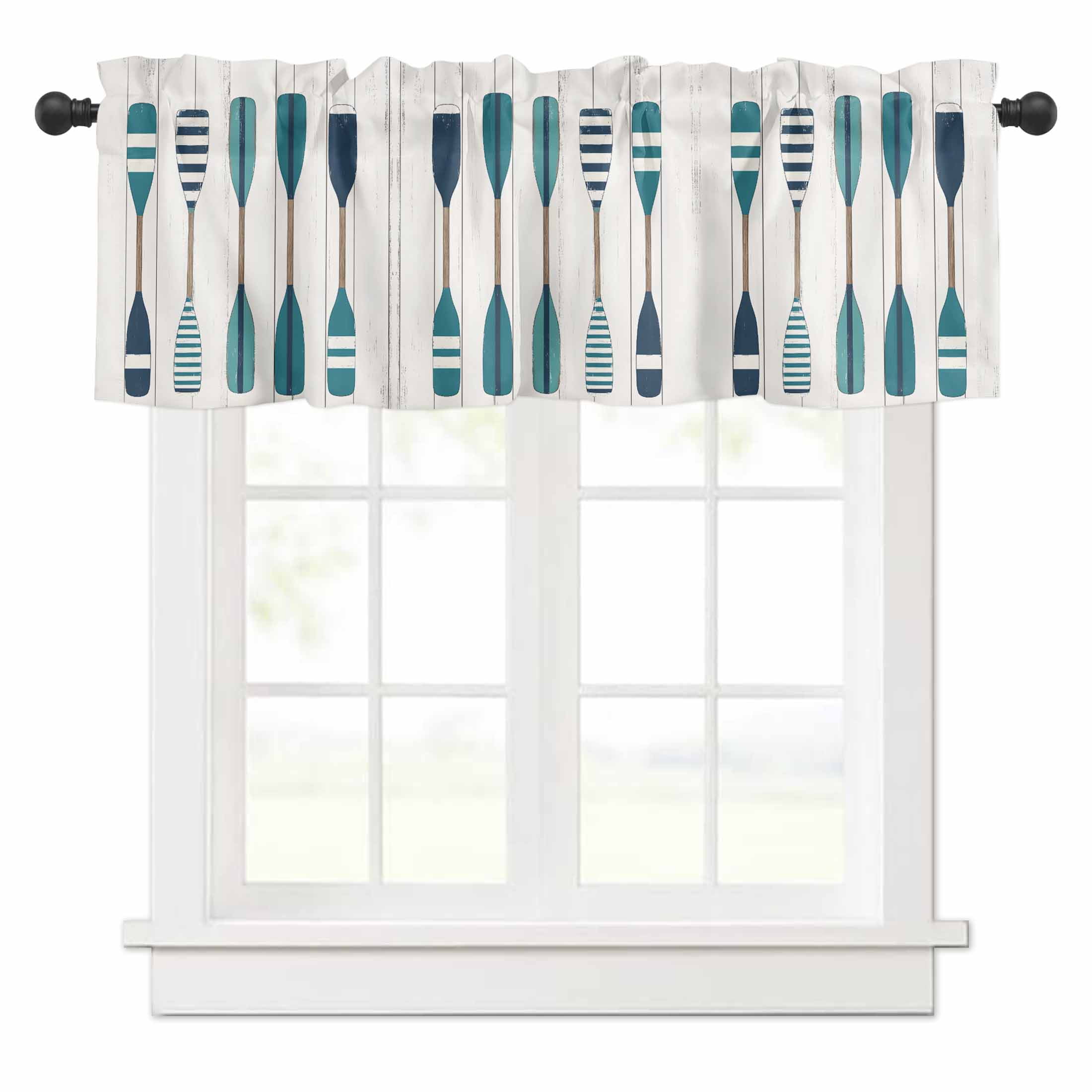 Teal Paddle Valances for Windows Vintage Wood Grain Rod Pocket Curtain ...