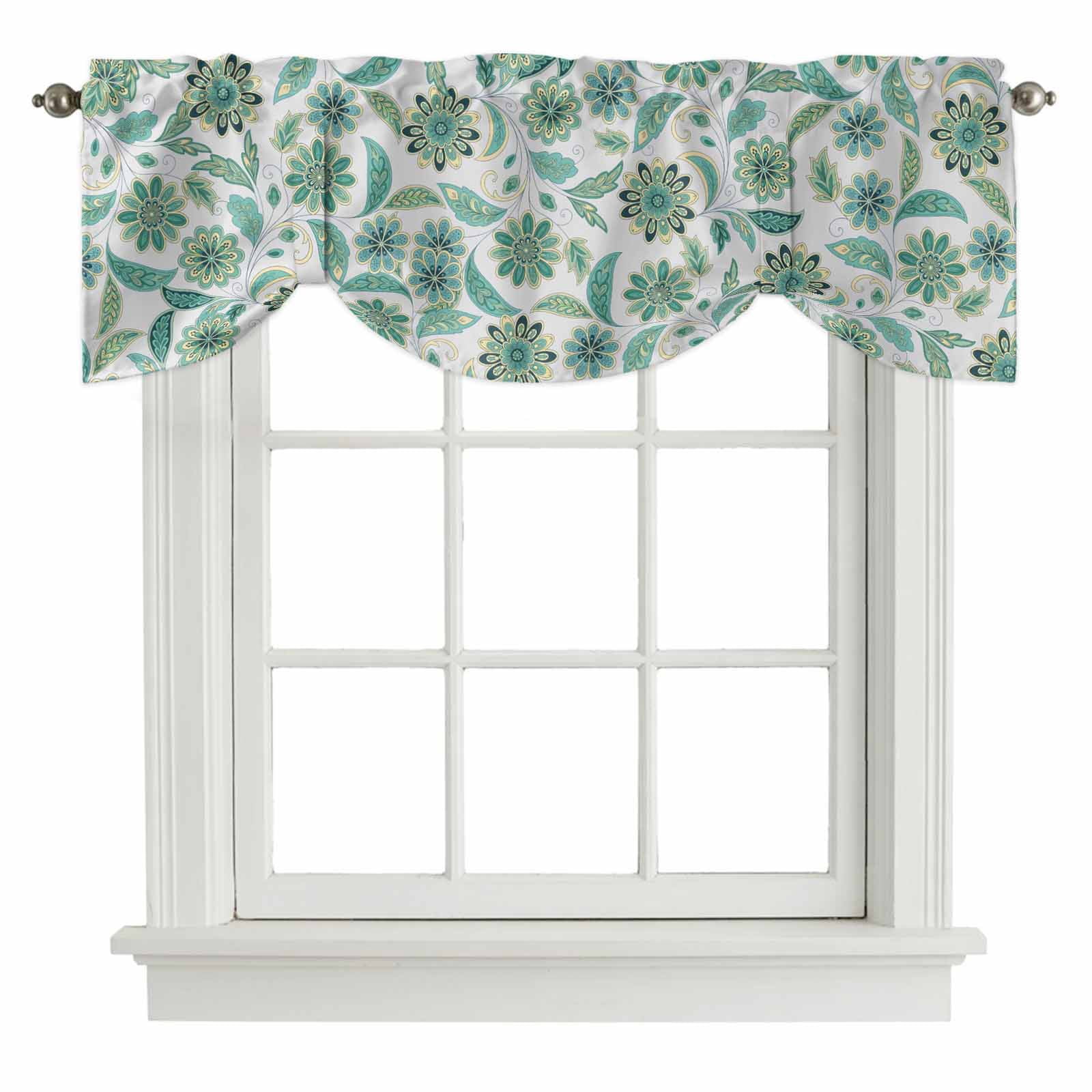 Teal Paisley Floral Tie Up Valance Curtains for Windows, Kitchen ...