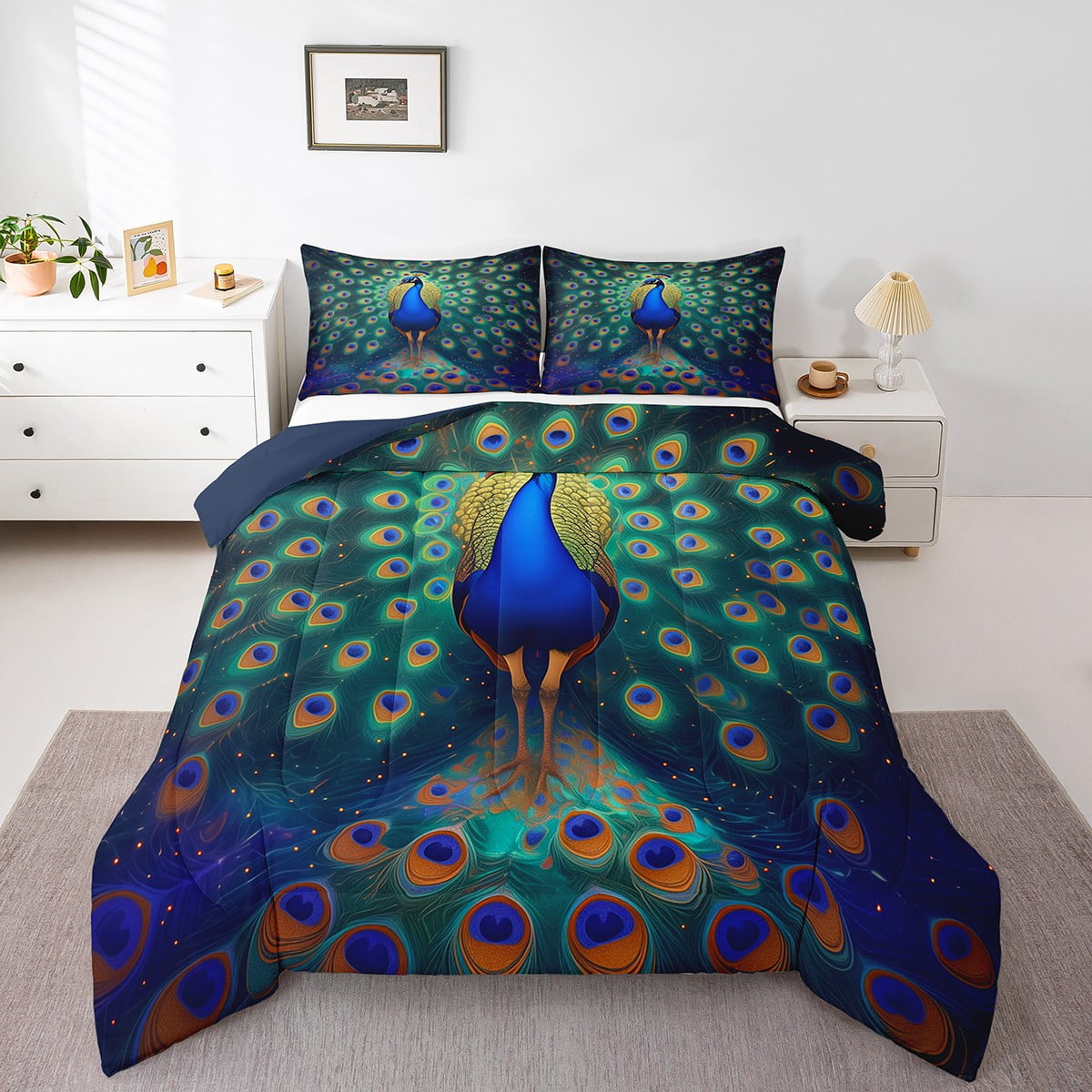 Teal Peacock Down Comforter King Size,Elegant Bird Animal Bedding Set ...