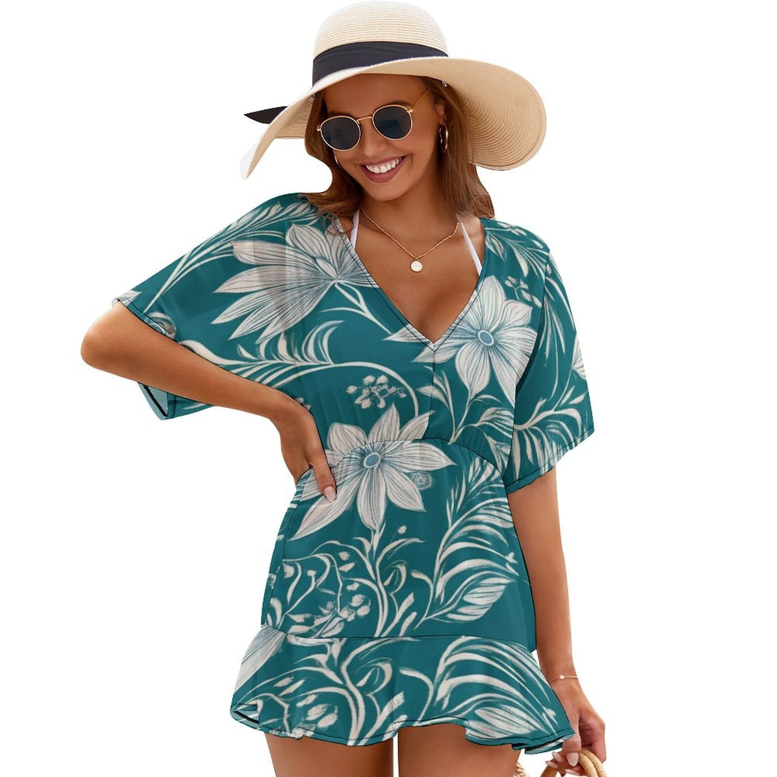 Teal Peacock Feather Pattern Women's Luxury Party Dress Evening Dresses ...