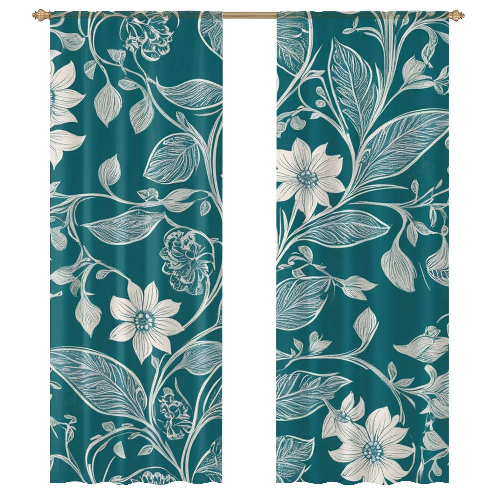 Teal Peacock Plumage Pattern Sheer Voile Curtain Window Tulle Curtains ...