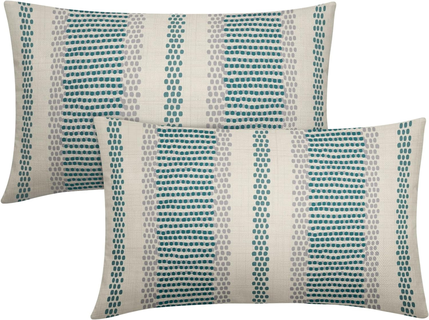 Teal Pillow Covers 12x20 Set of 2 Gray Grey Dot Print Striped Lumbar ...