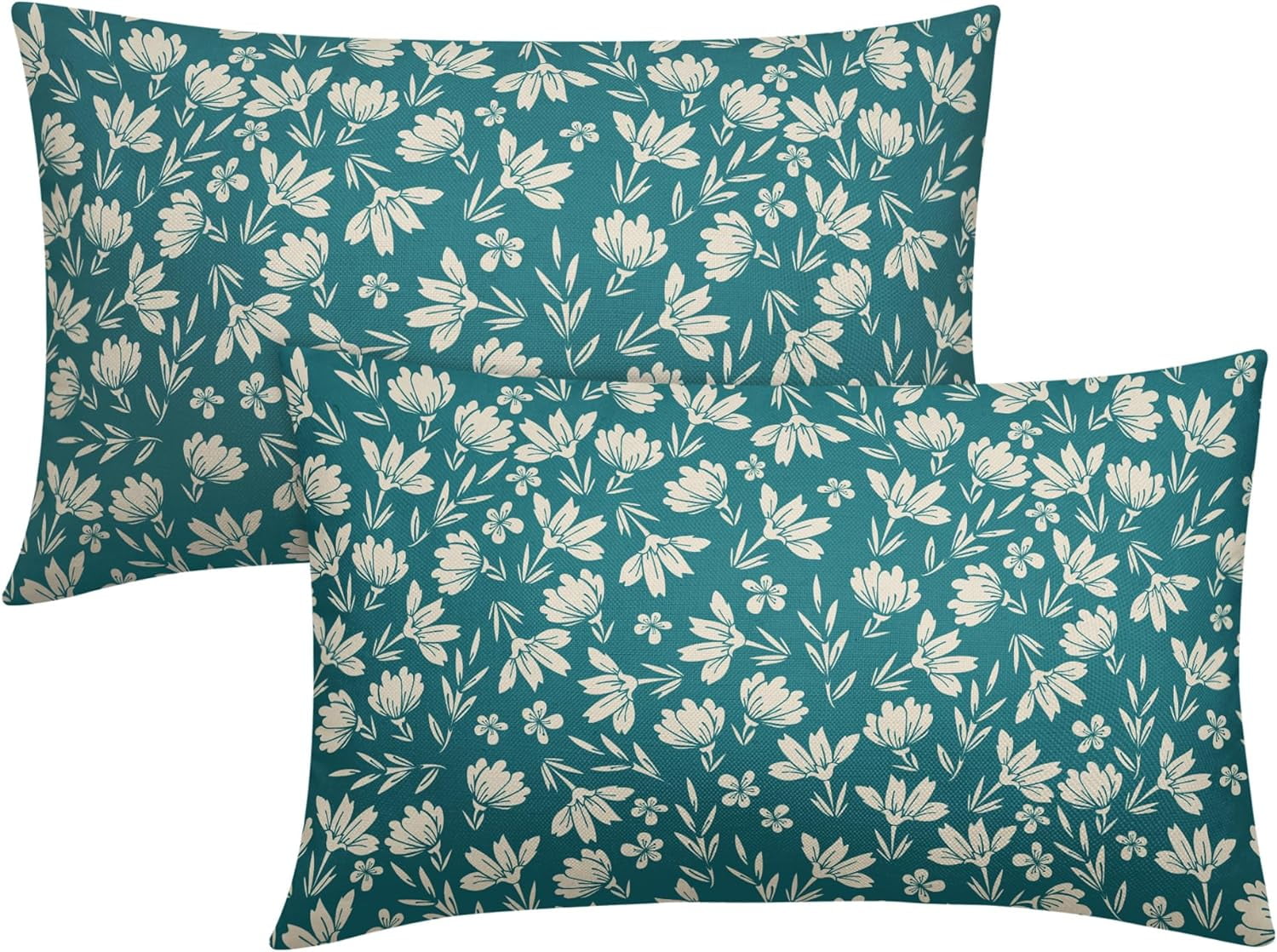Teal Pillow Covers 12x20 Set of 2 Vintage Floral Rustic Old Style Cute ...