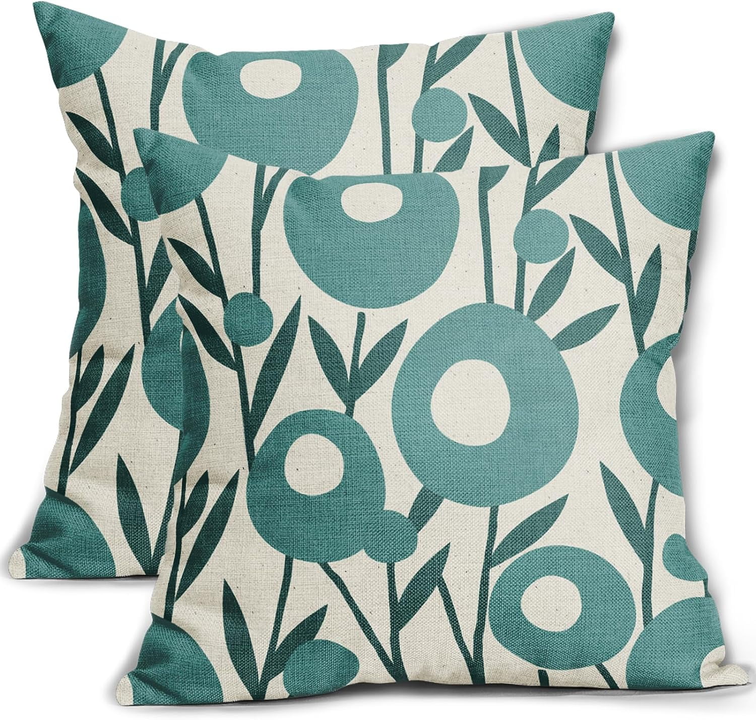 Teal Pillow Covers 18x18 Set of 2 Spring Summer Floral Minimalist Art ...