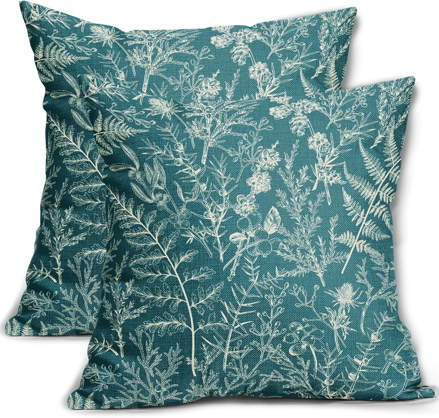 Teal Pillow Covers 20x20 Set of 2 Vintage Floral Botanical Print Spring ...