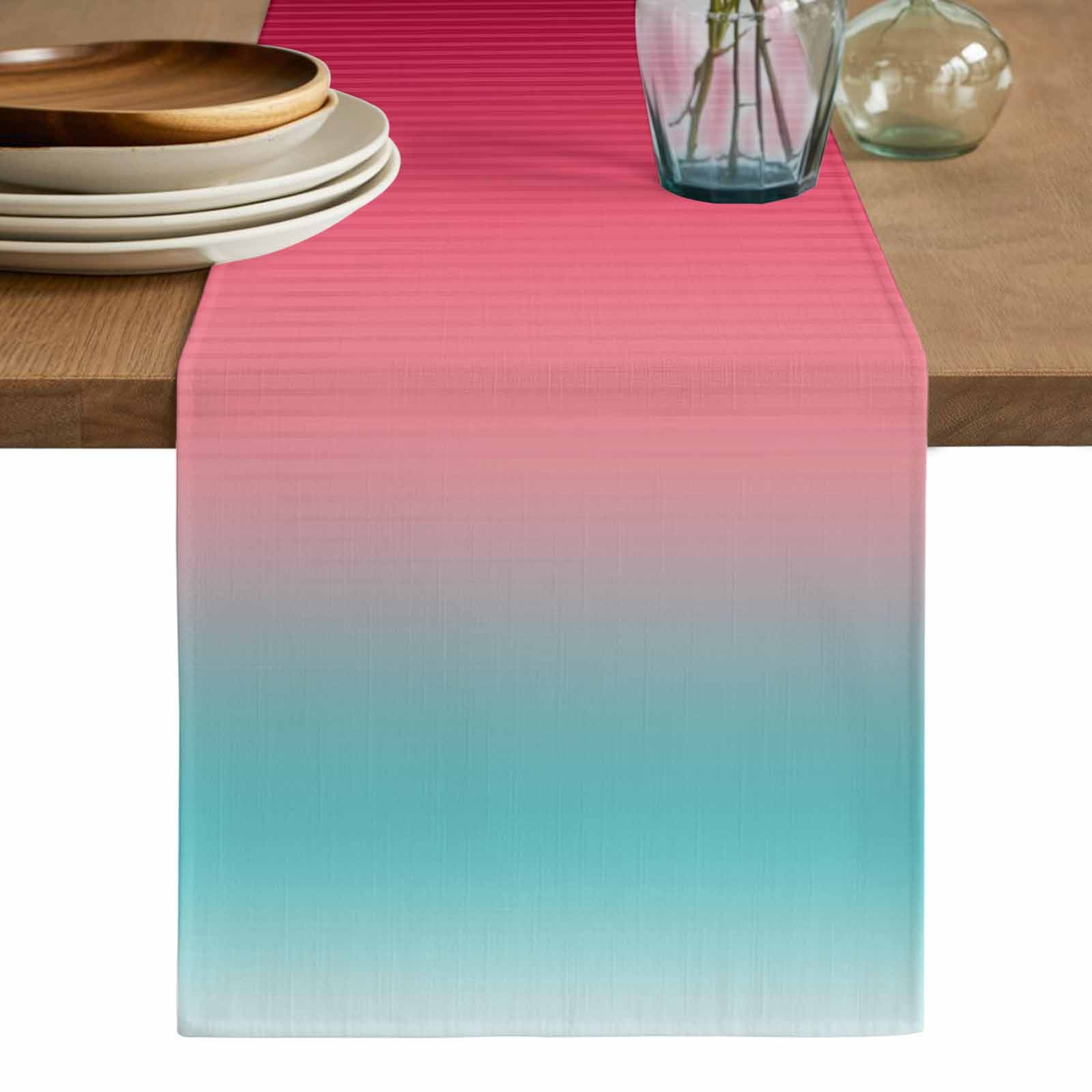 Teal Pimk Ombre Table Runner, Modern Geometric Striped Abstract Art ...