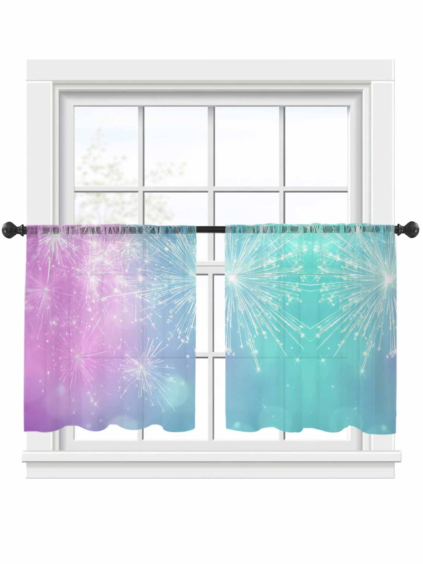 Teal Pink Fireworks Sheer Curtains 2 Panels Set Celebration Fireworks ...